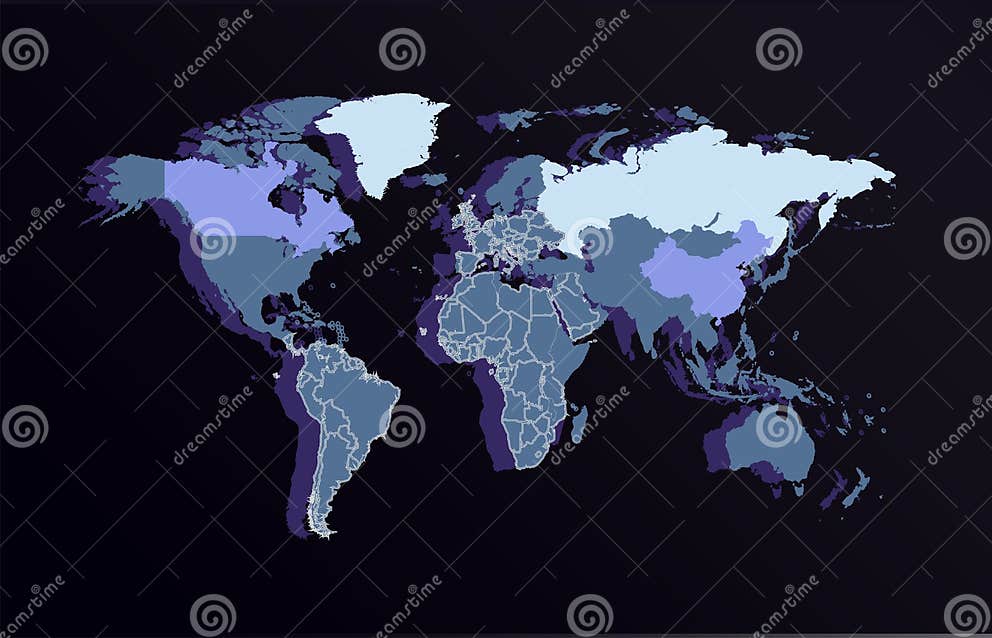 World Map Blue Color with Borders, Ice Cold Infographic Vector ...