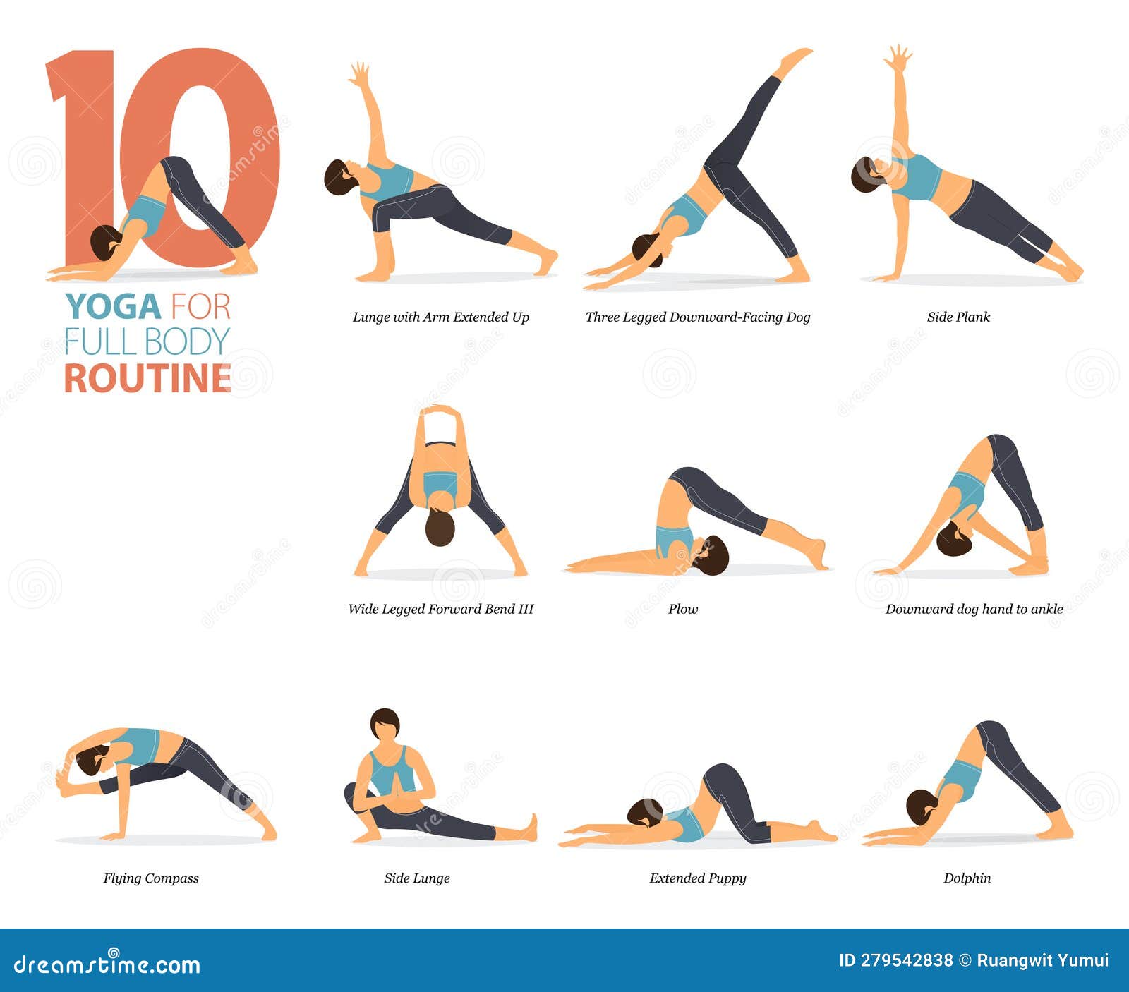 10 Yoga Poses Or Asana Posture For Workout In Full Body Routine Concept
