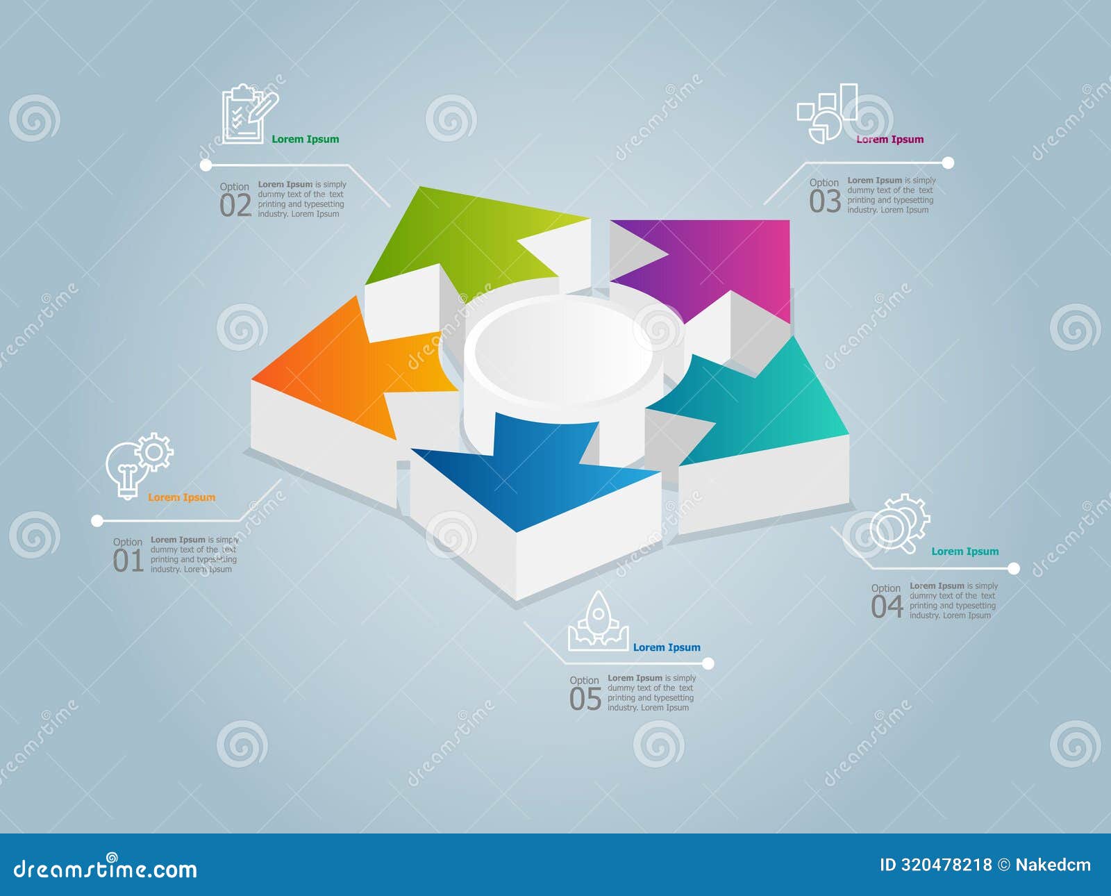 Infographics Arrow Isometric 5 Steps for Report Presentation Template ...