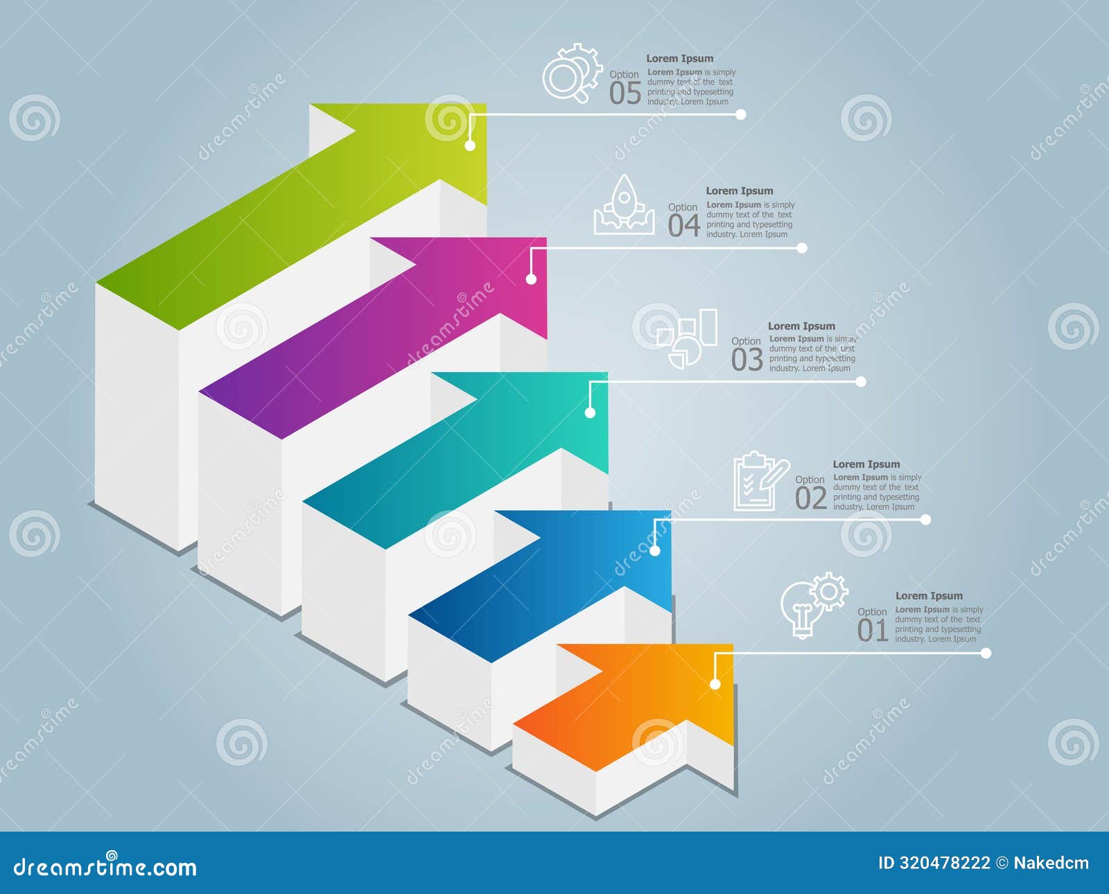 Infographics Arrow Isometric 5 Steps for Report Presentation Template ...