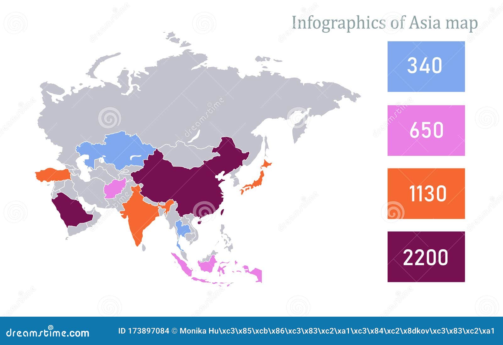 Infographics of Asia Map, Individual States Stock Vector - Illustration ...