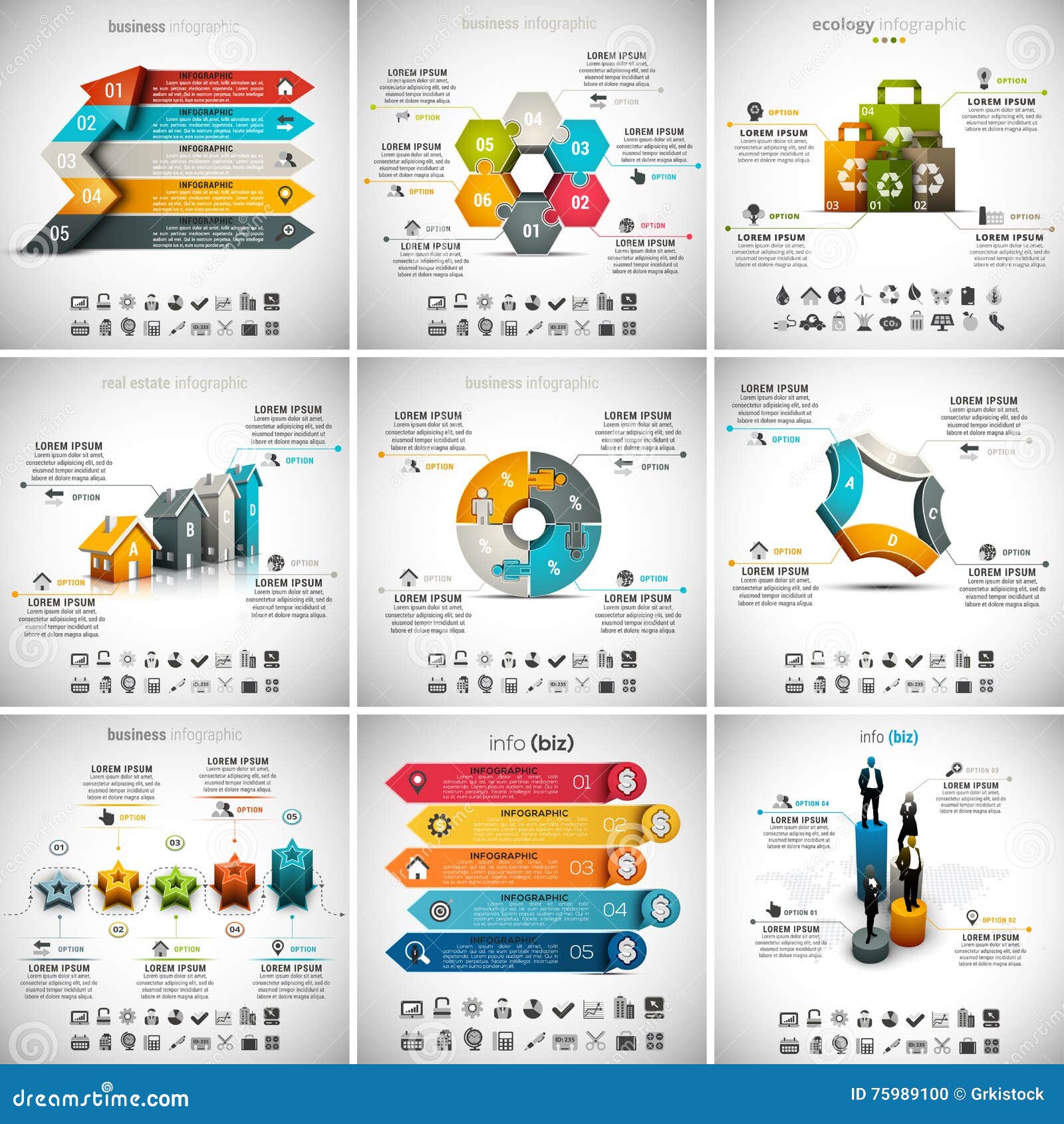 9 in 1 Infographics Bundle stock vector. Illustration of blue - 75989100
