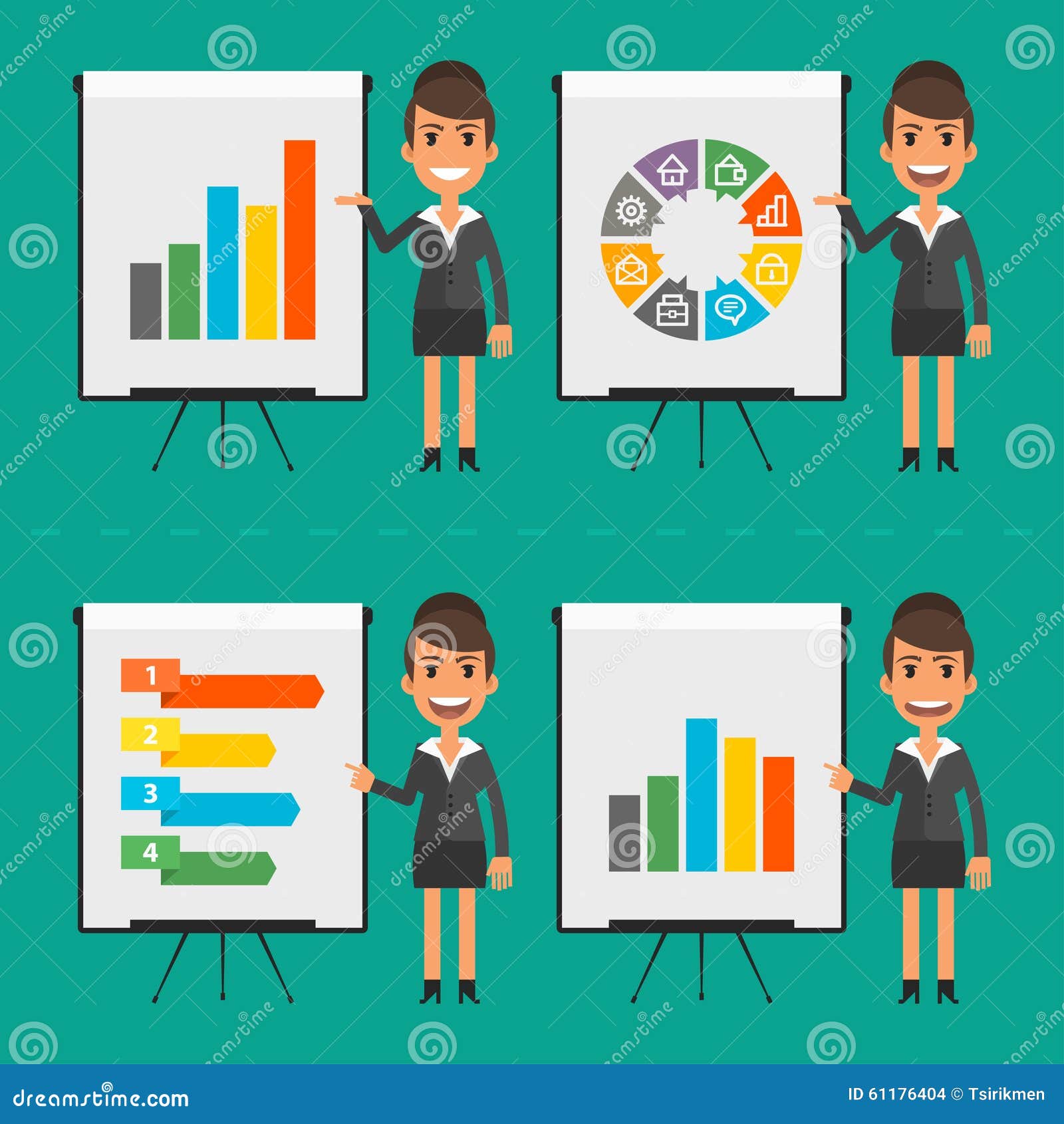 Infographics Businesswoman Indicates on Flip Chart Stock Vector ...