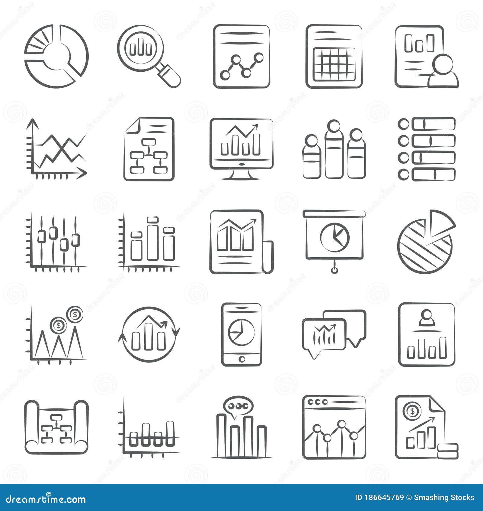 Infographics and Chart Doodle Icons Pack Stock Vector - Illustration of ...