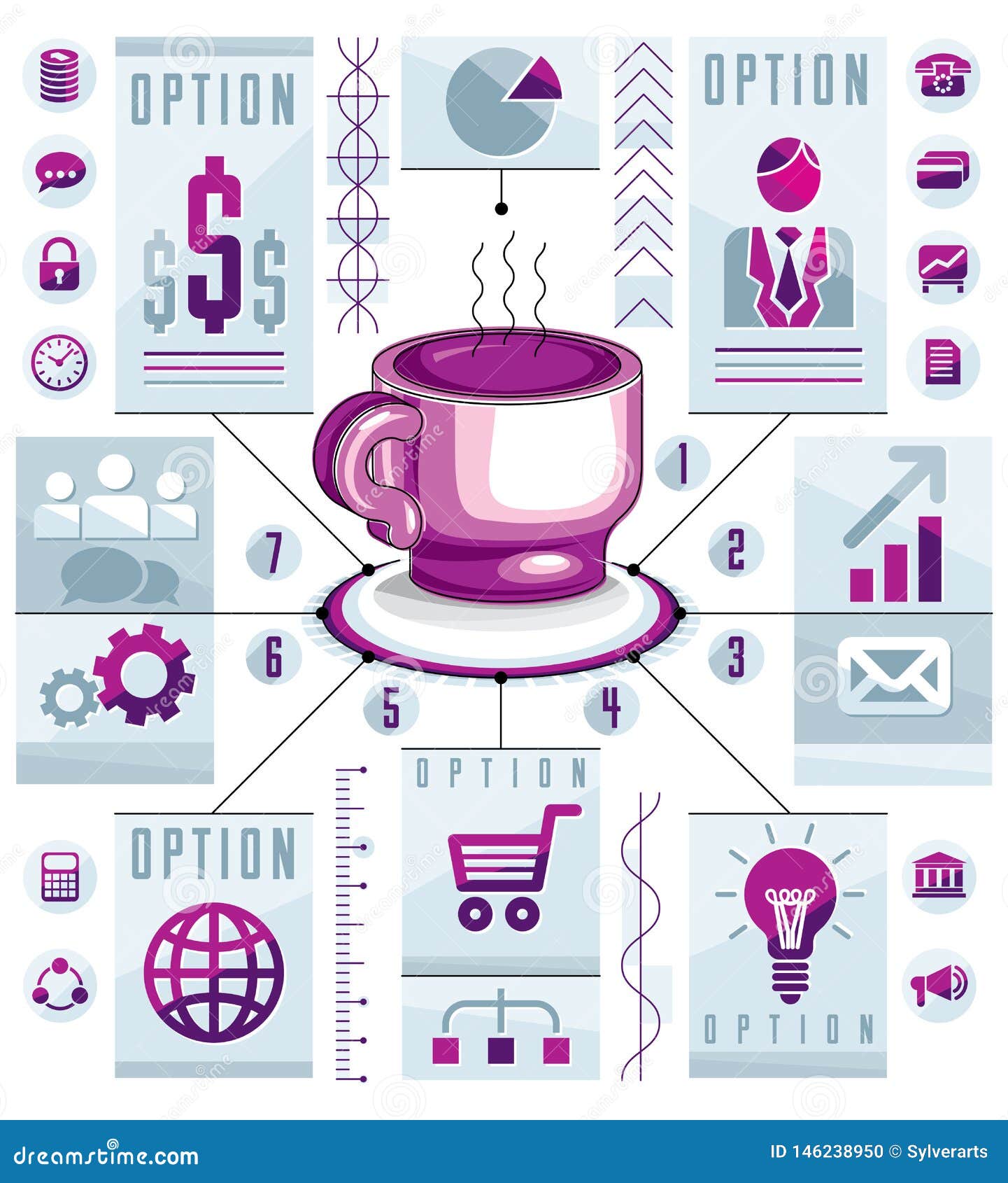 Infographics Circular Concept Cup of Tee , 3d Drawing Info Presentation ...