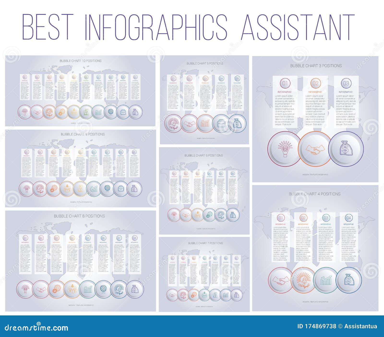 Infographics Color Bubble Chart Template For 3 4 5 6 7 8 9 10 Positions ...