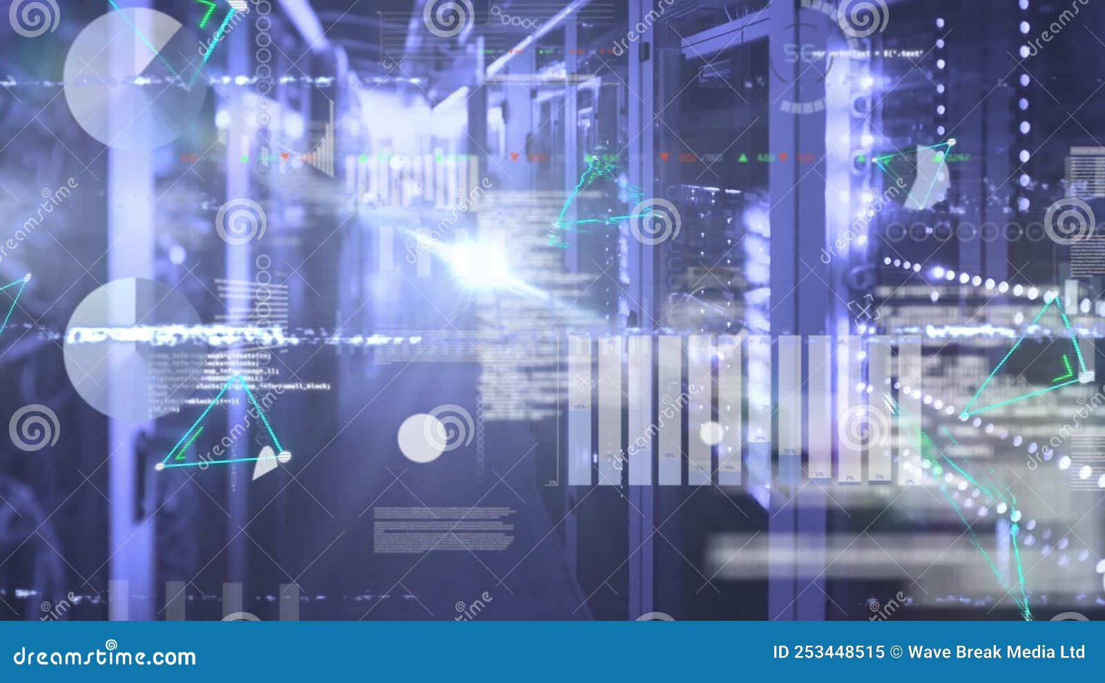 Infographics and Computer Coding with Server Room in Background Stock ...