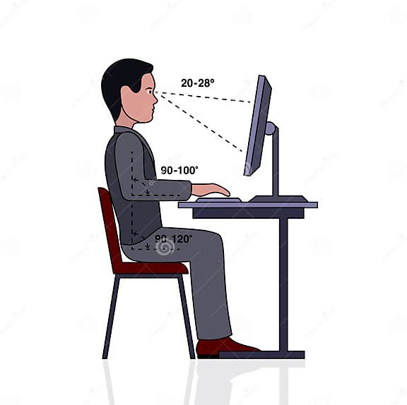 Infographics Correct Posture At The Computer Silhouette Of A Man At A