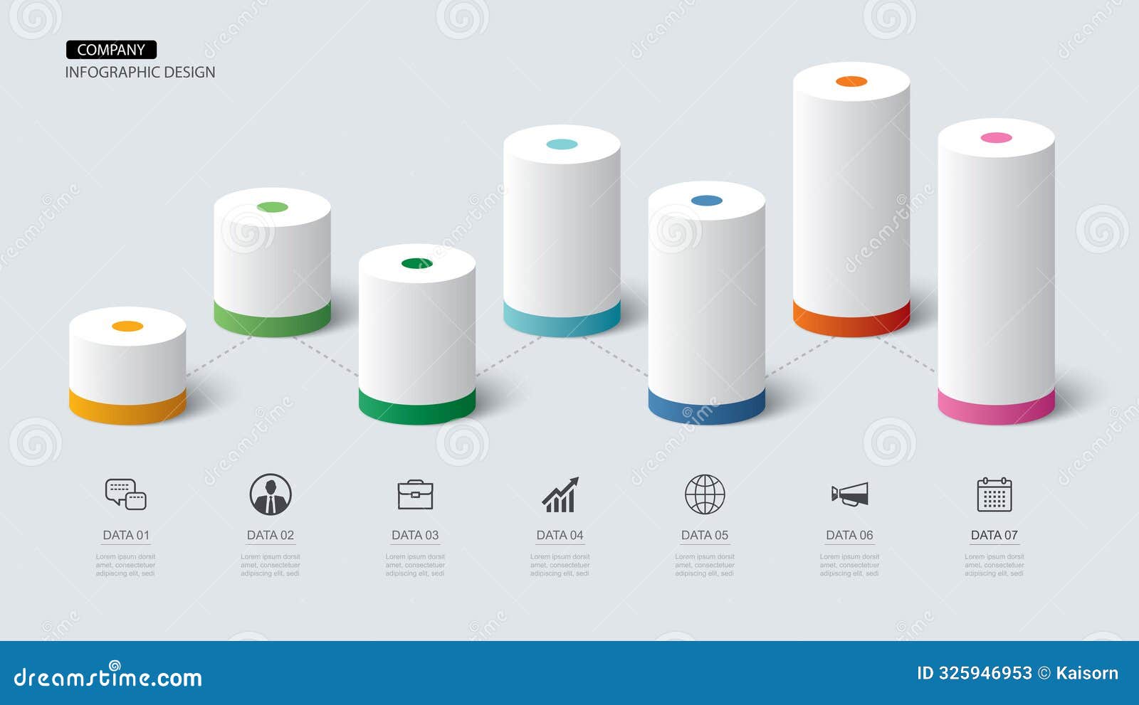 Infographics Cylinder Timeline with 7 Number Data Template ...