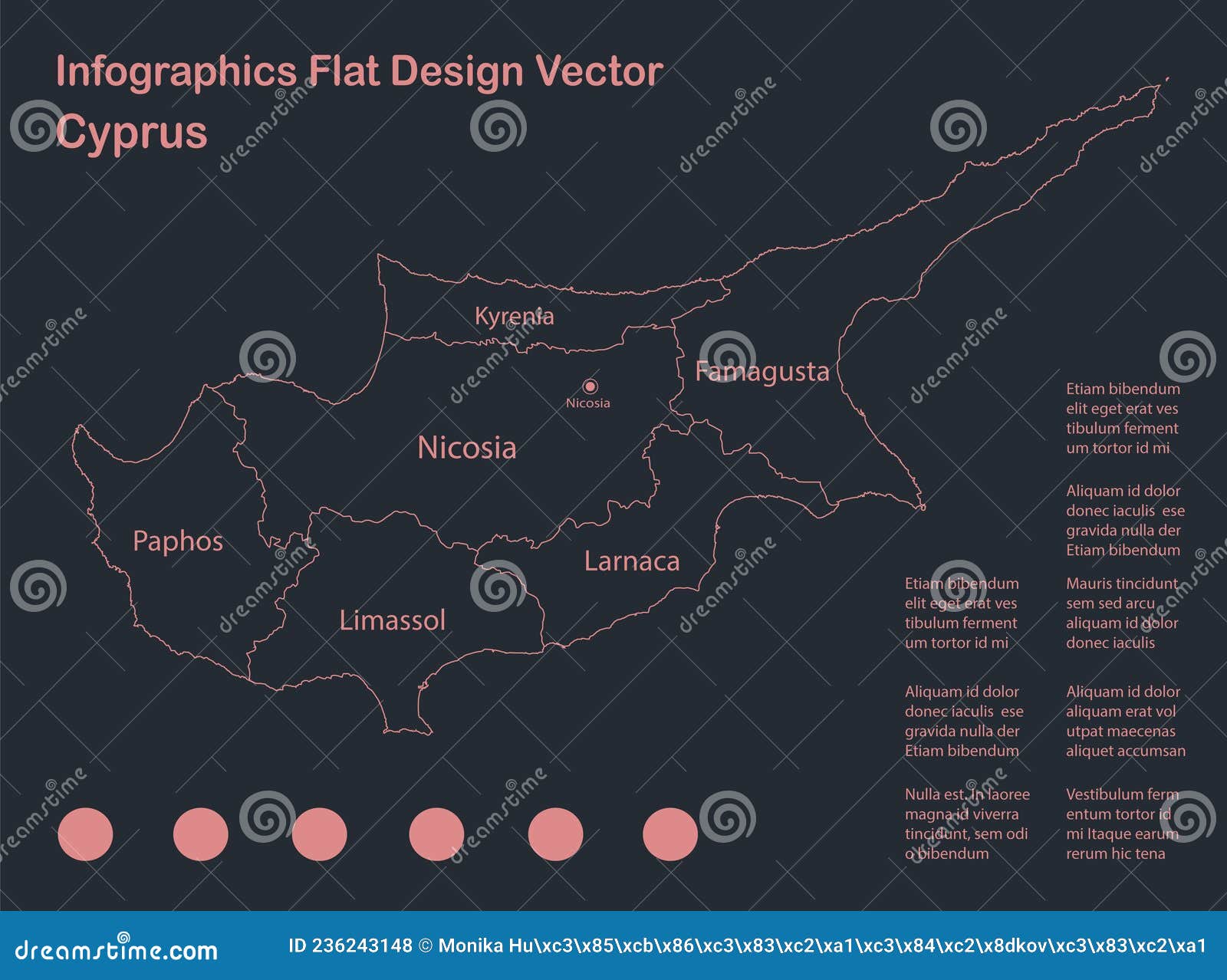 Infographics Cyprus Map Outline, Flat Design, Color Blue Orange Stock ...