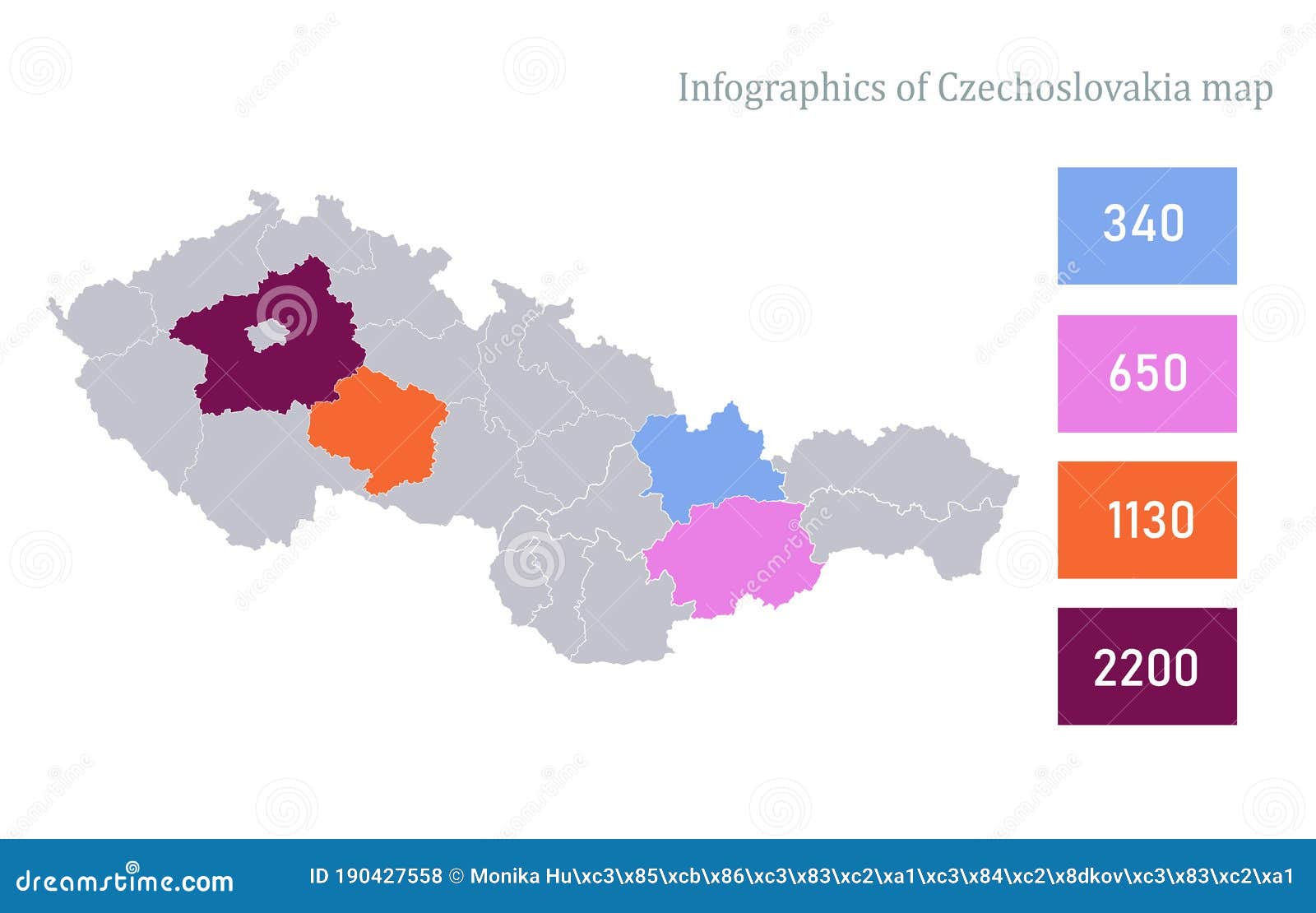 Infographics of Czechoslovakia Map, Individual Regions Stock Vector ...