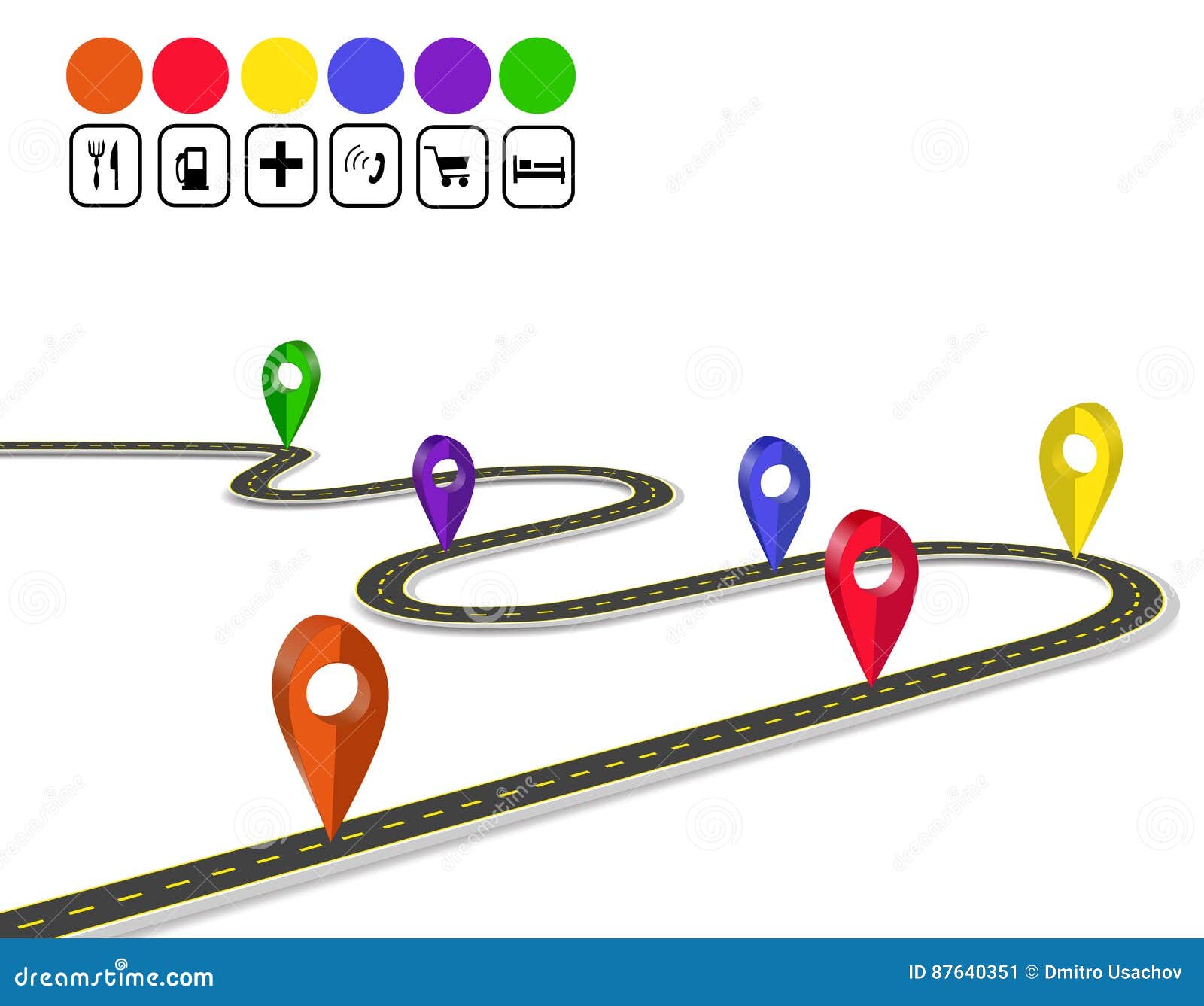 Navigator For Road. Ui Template Route With Points Pin Map Top View ...