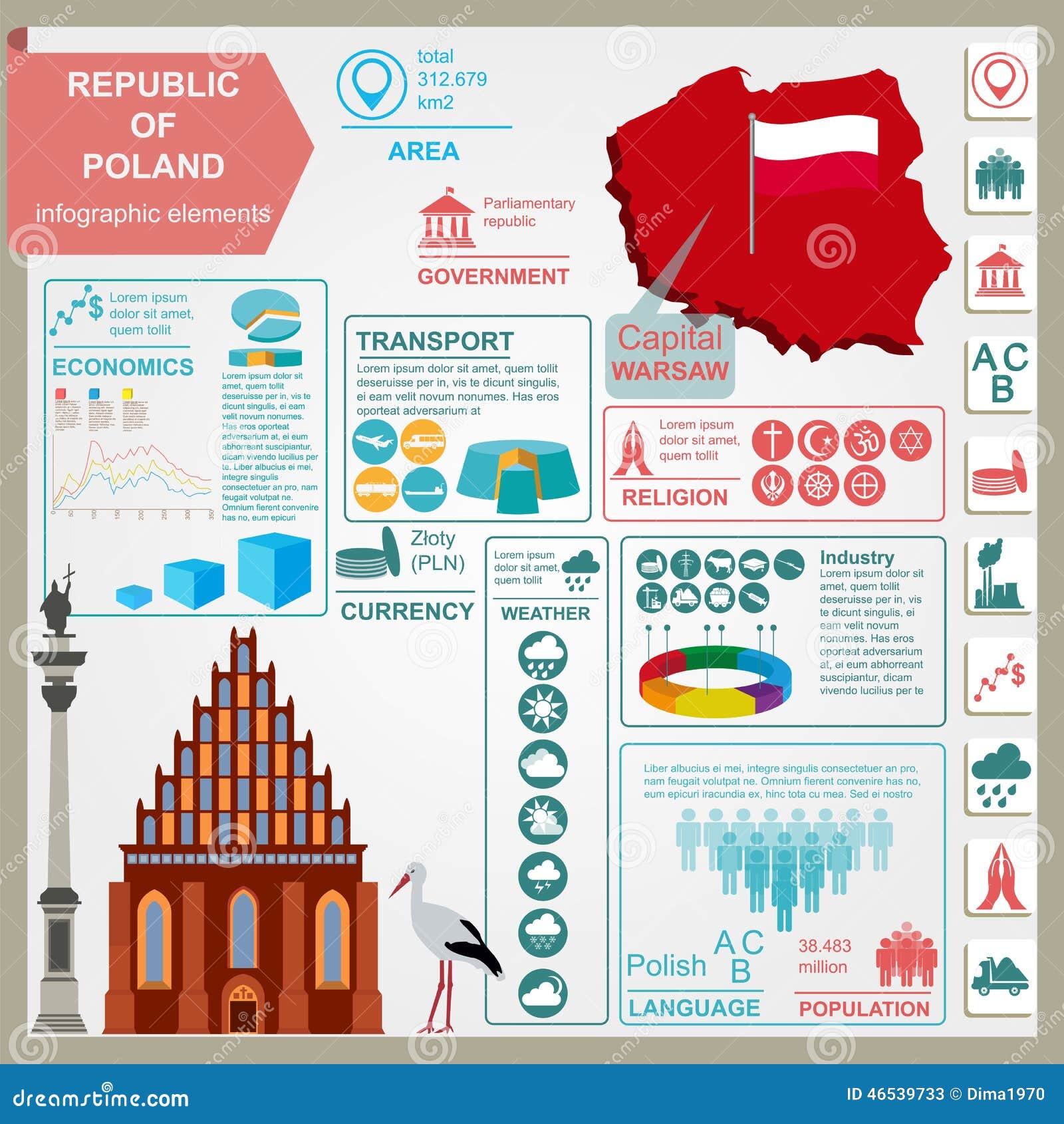 Infographics Della Polonia, Dati Statistici, Viste Illustrazione ...