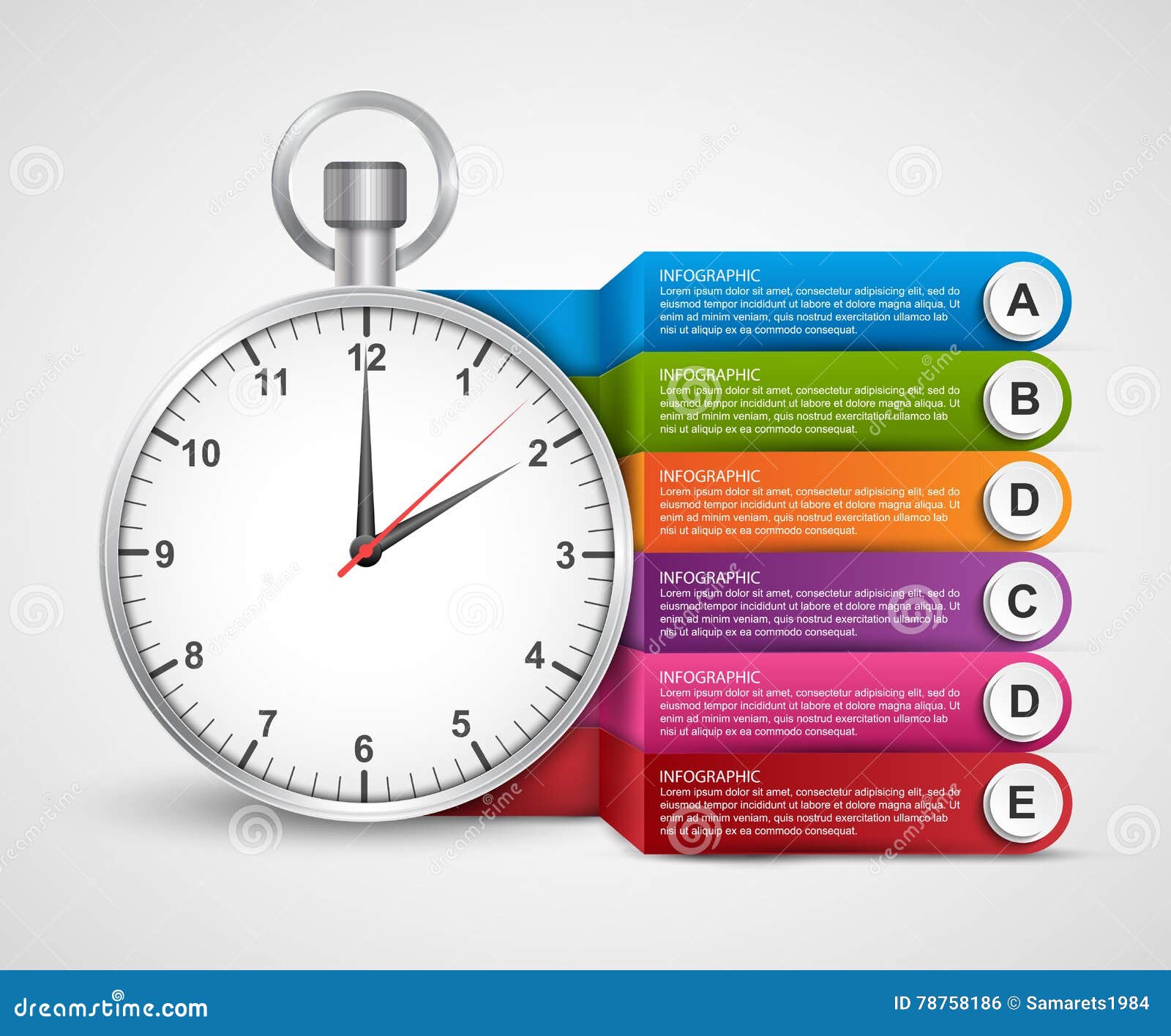 Infographics Design Template. Clock with Colored Ribbons Stock Vector ...