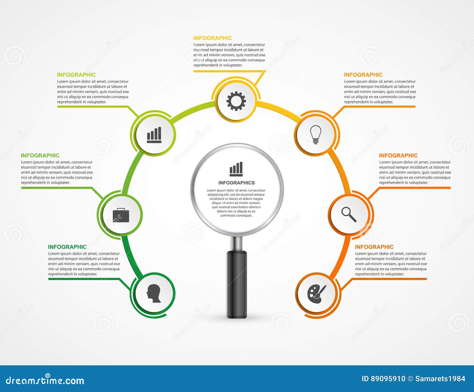 Infographics Design Template with Magnifier. Chart Stock Vector ...