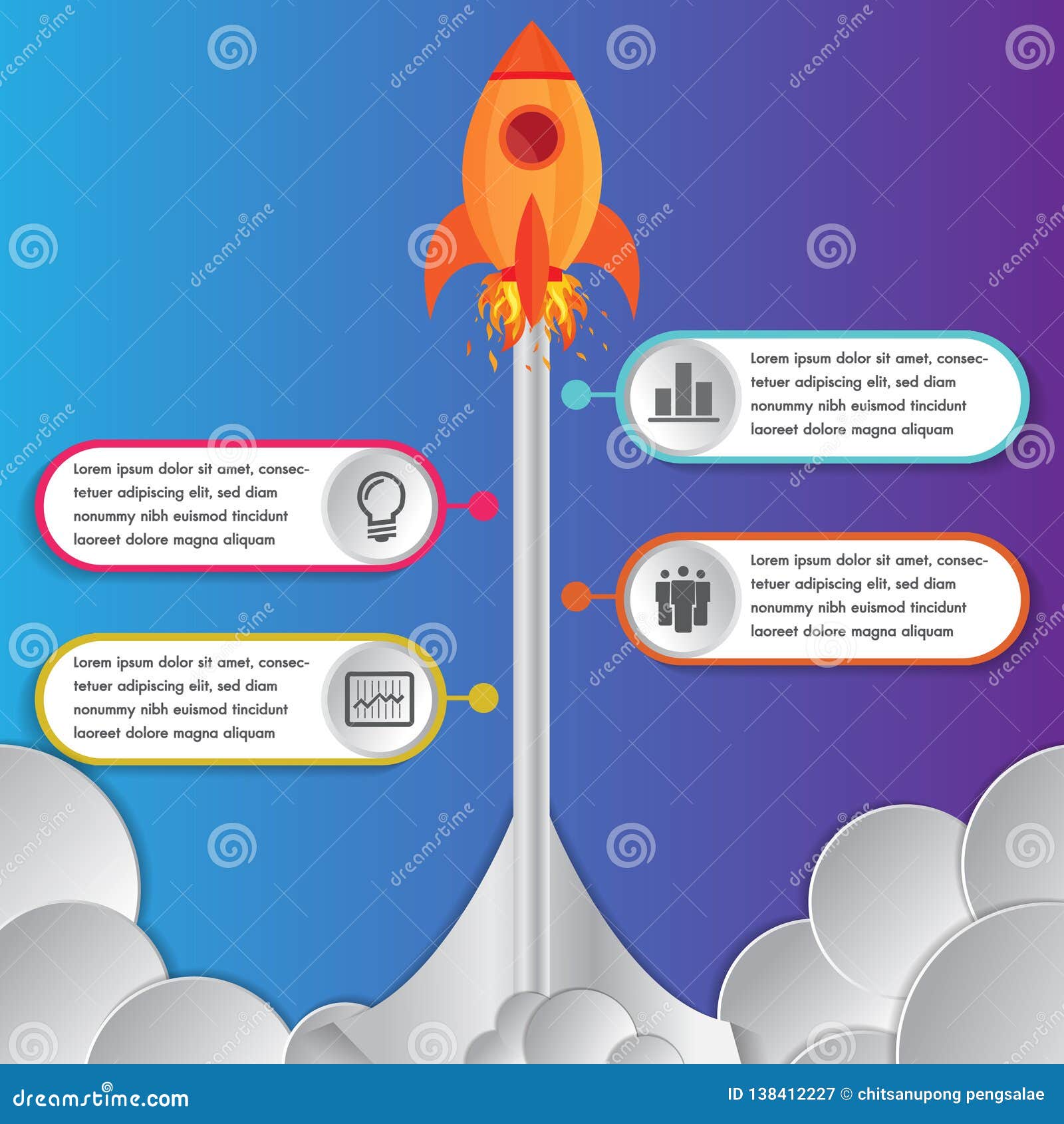 Infographics Design Template Rocket or Spaceship Launches through the ...