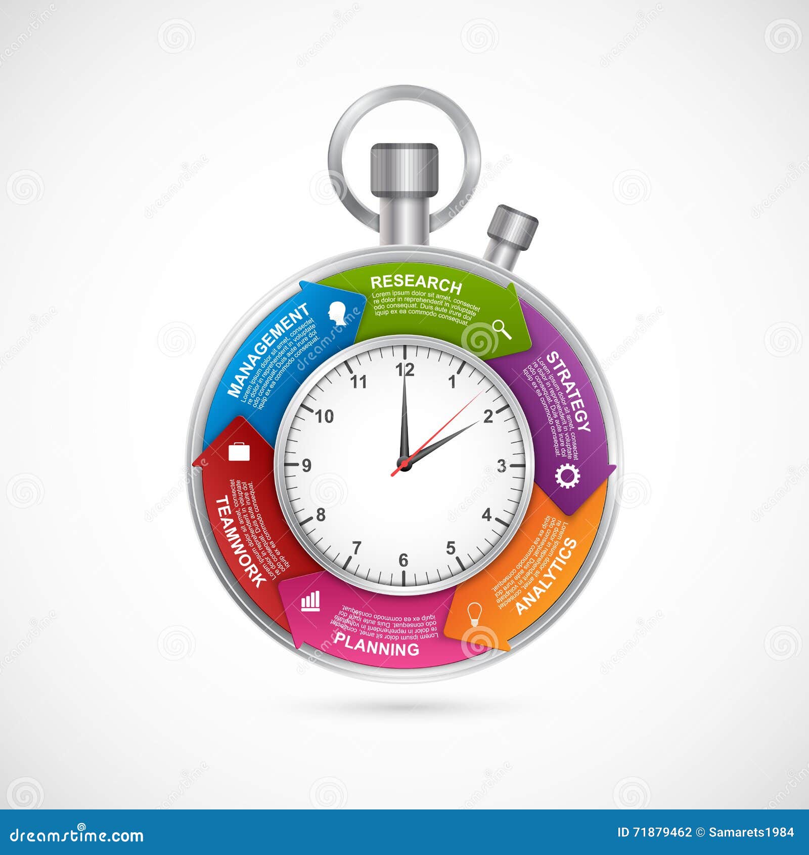 Infographics Design Template. Stopwatch with a Circular Arrow and the ...