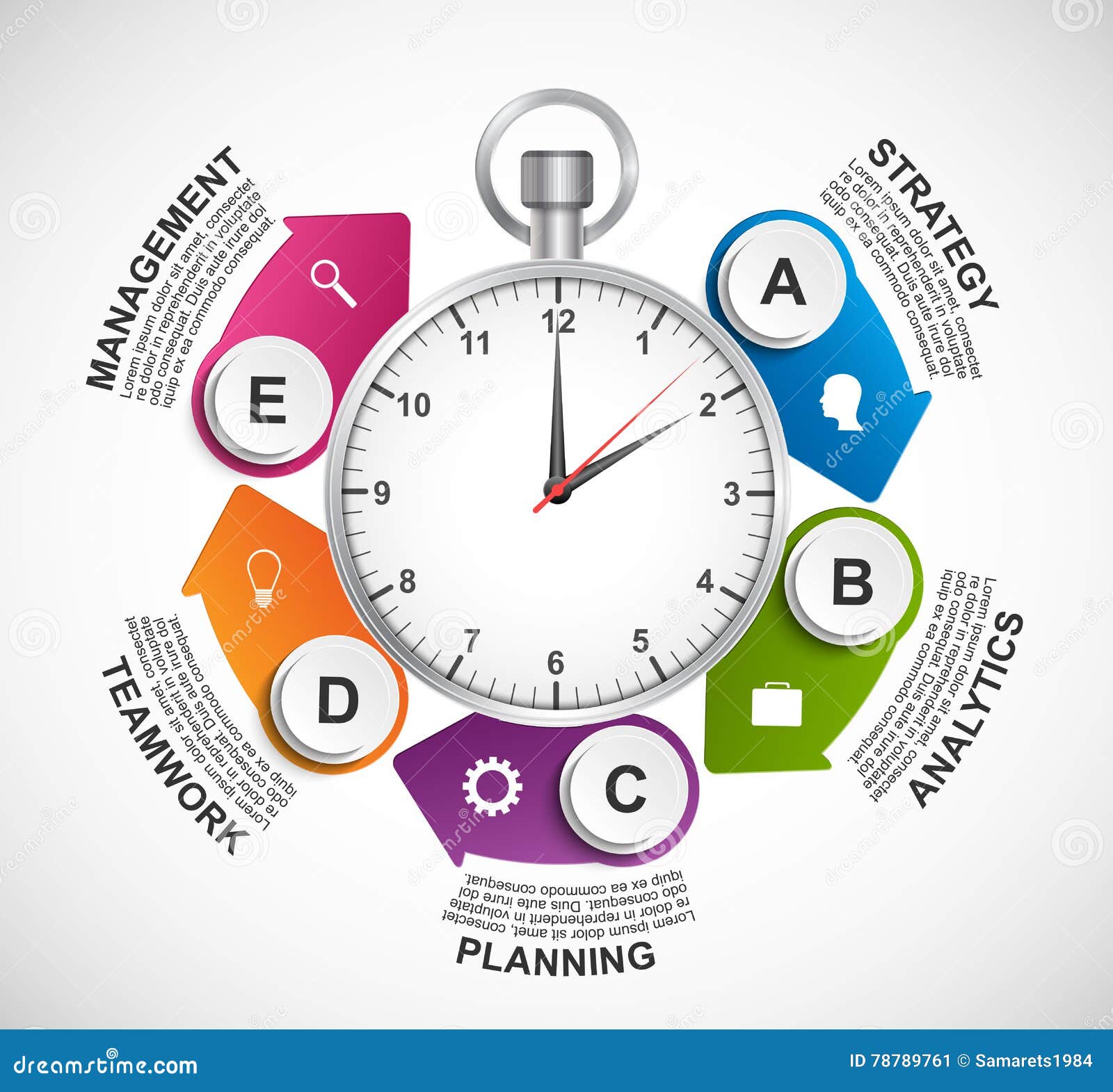 Infographics Design Template. Stopwatch with a Circular Arrow and the ...