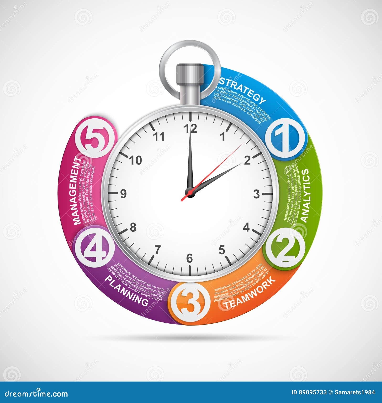 Infographics Design Template. Stopwatch with a Circular Arrow and the ...