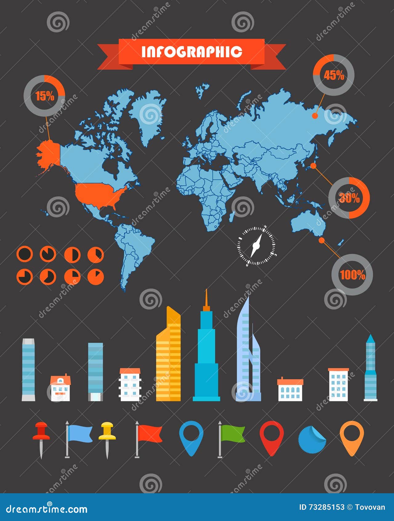 Infographics. Earth Map and Different Charts Stock Vector ...