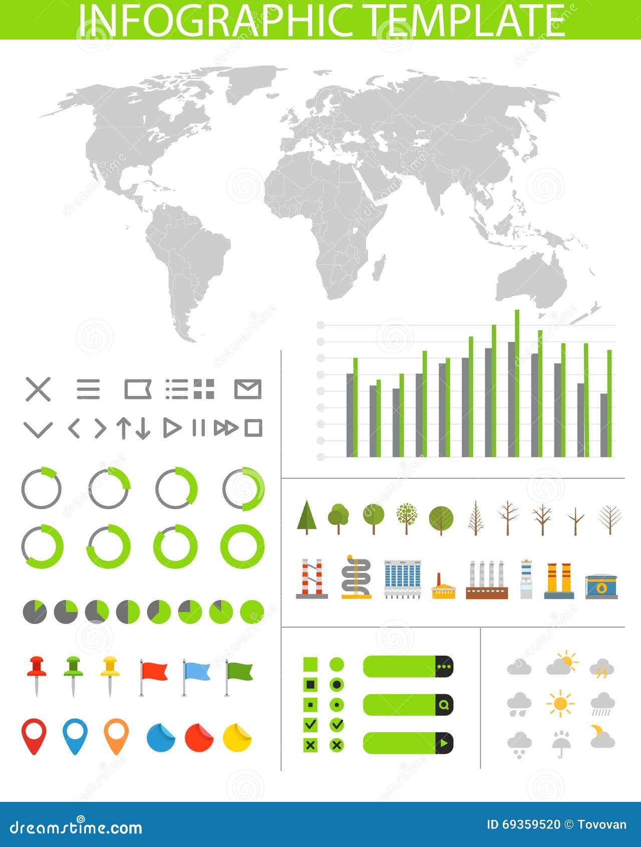 Infographics. Earth Map and Different Charts Stock Vector ...