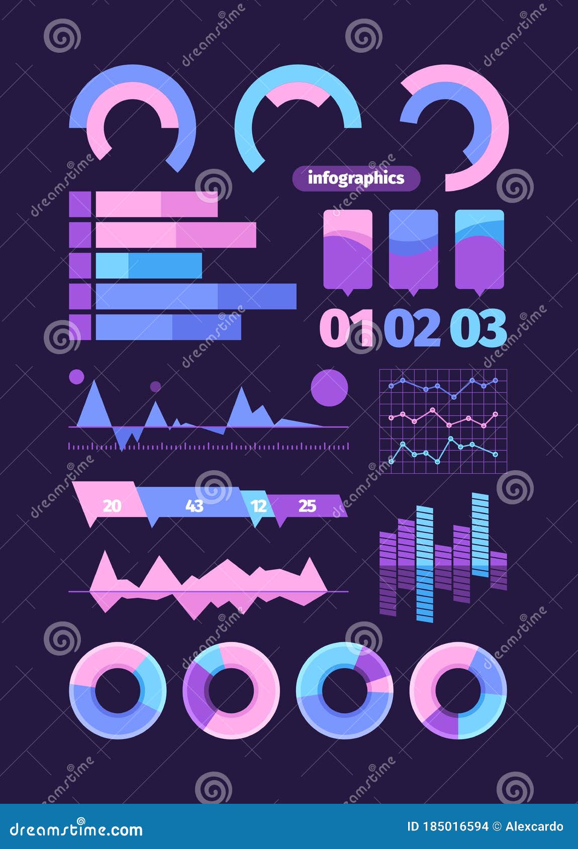 Infographics Element Set. Infographic Symbol Pie Wave Diagram Dashed ...