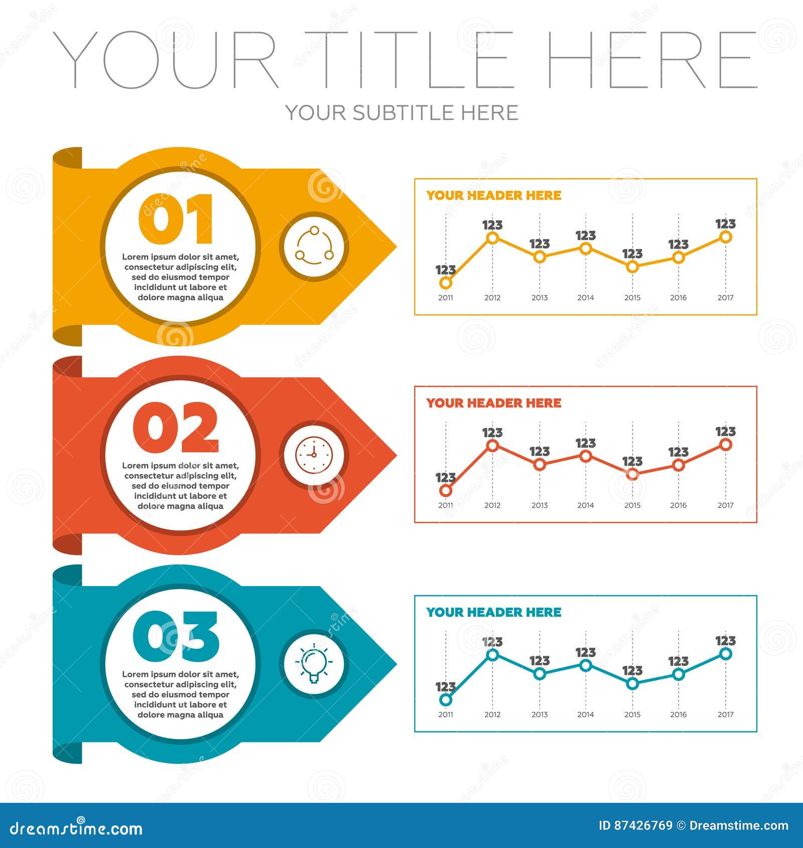 Infographics Elemente 3 Schritte Und Linie Diagramme Vektor Abbildung ...