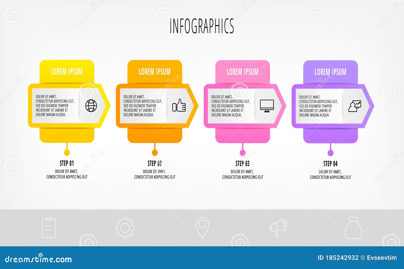 Infographics with 4 Elements with Arrows. Vector Concept of Four ...