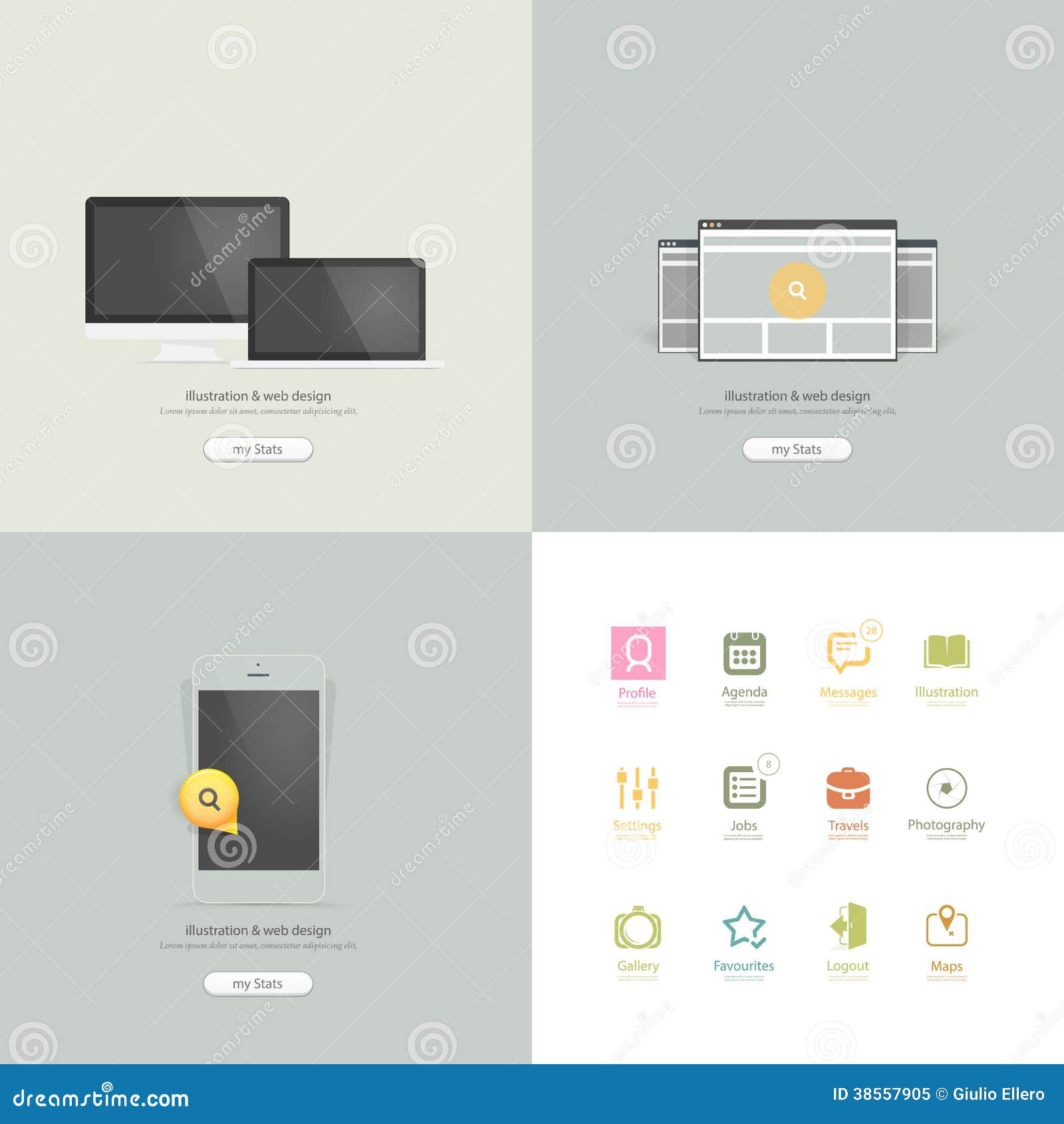 Infographics Elements: Collection of Colorful Flat Kit UI Navigation ...