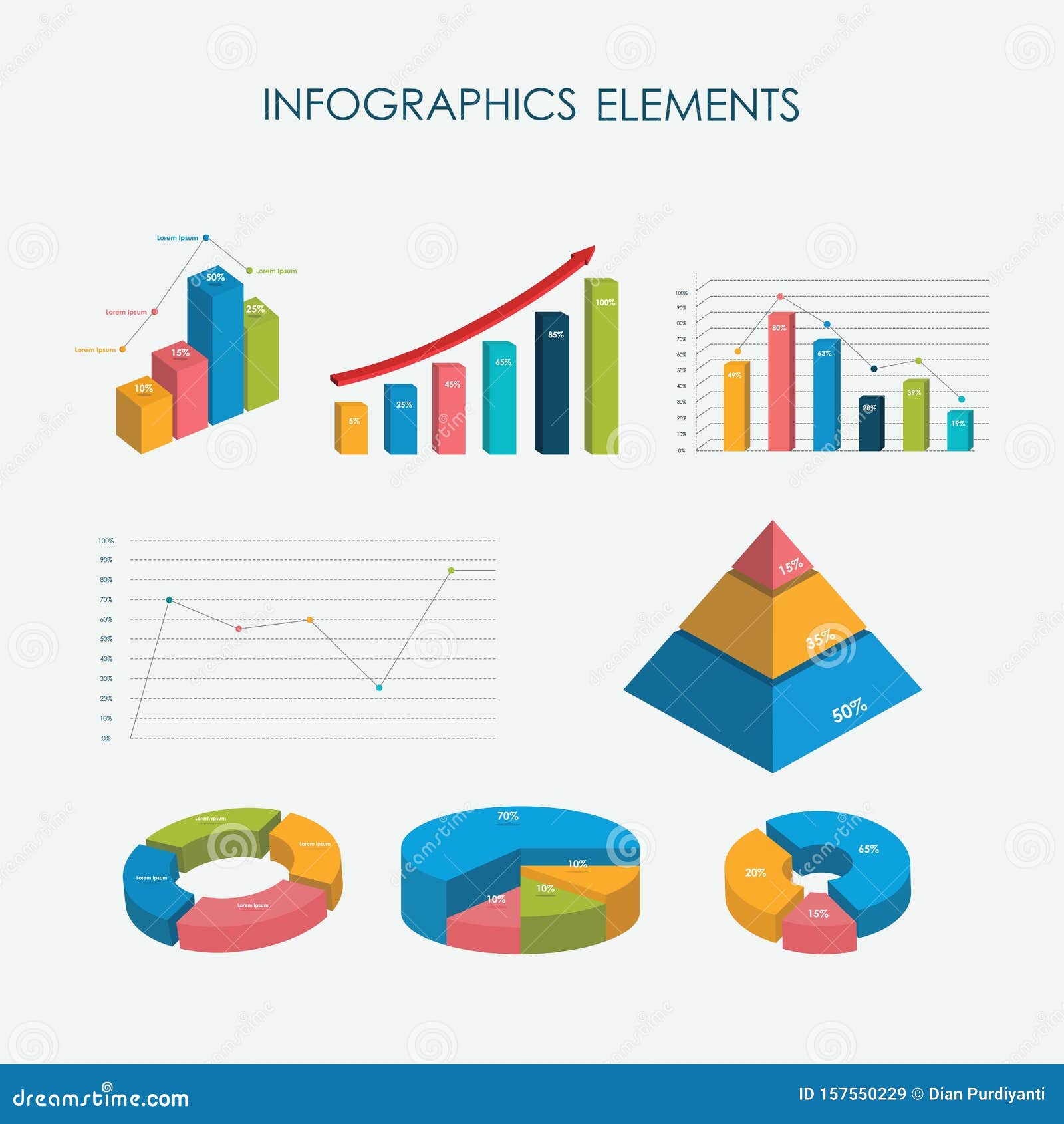 Infographics Elements 3D Set Vector Flat Design, Sign, Icon Full Color ...