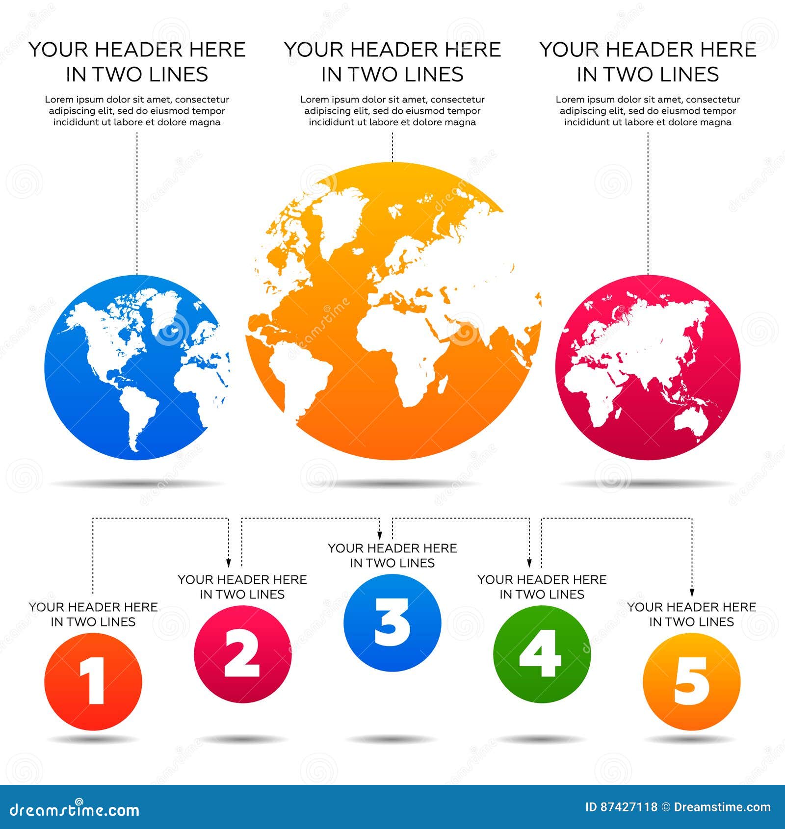 Infographics Elements. World Map, 5 Steps Stock Vector - Illustration ...