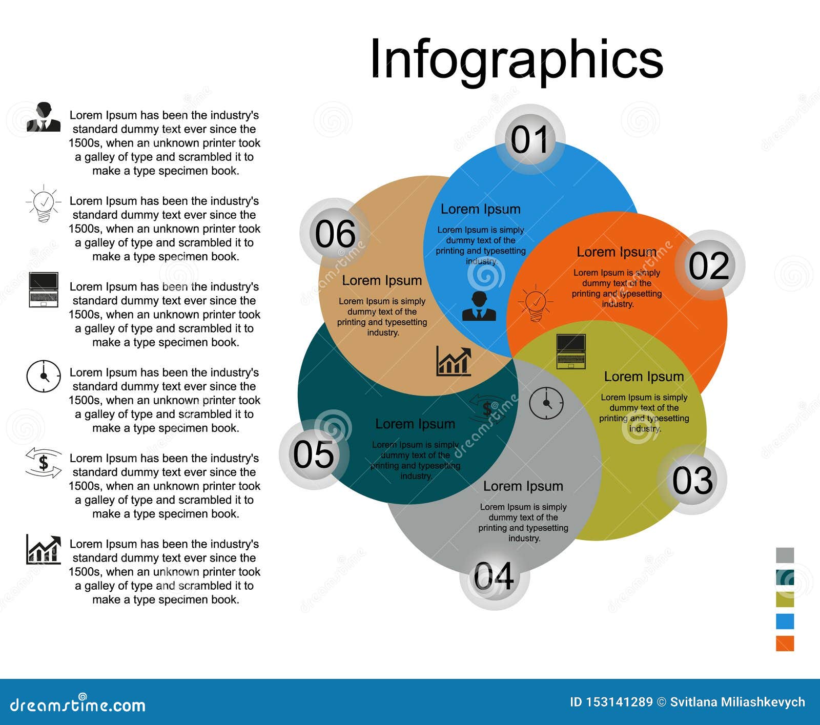 Infographics Flower on Six Steps with the Text on the Left Stock ...