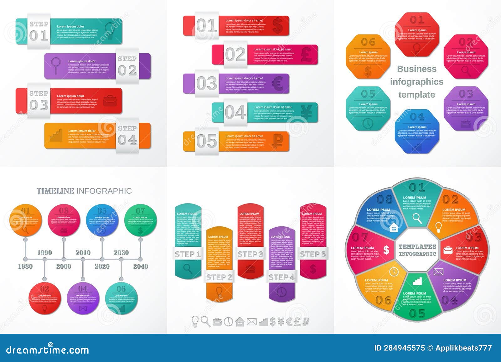 Infographics Frames. Vector Infographic Circular Templates 8 Ste ...