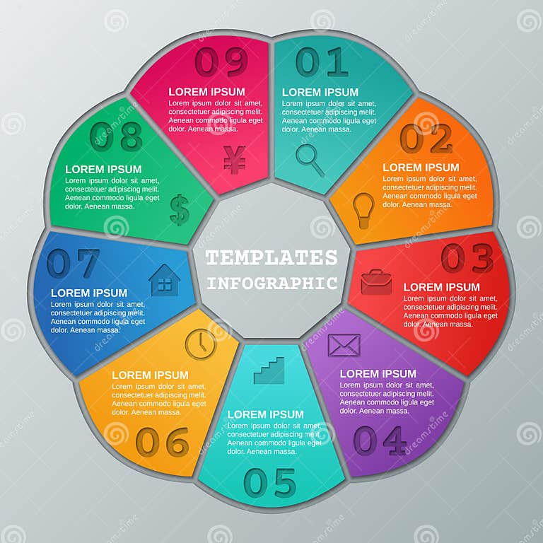 Infographics Frames. Vector Infographic Circular Templates 9 Ste Stock ...