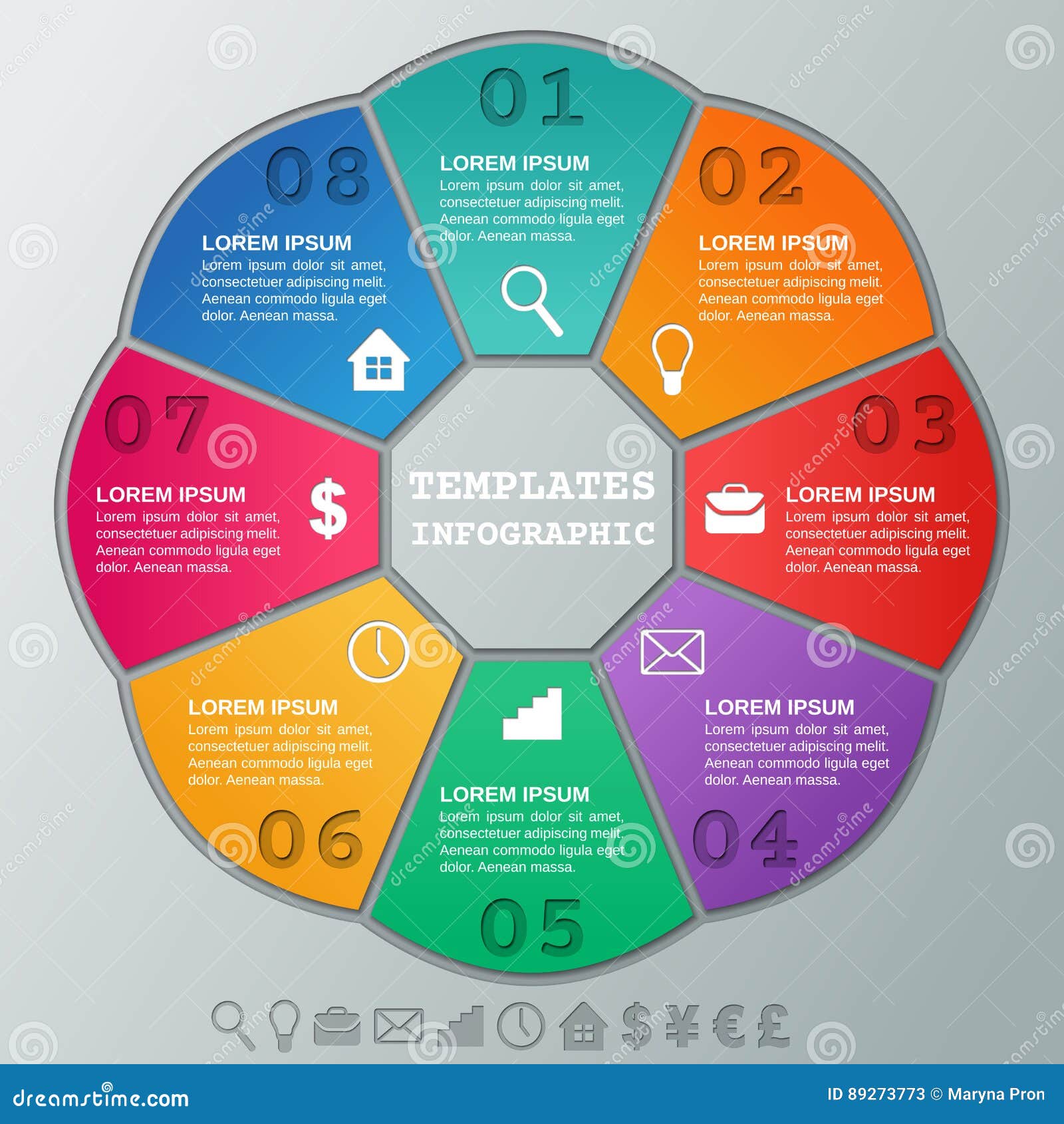 Infographics Frames. Vector Infographic Circular Templates 8 Ste Stock ...