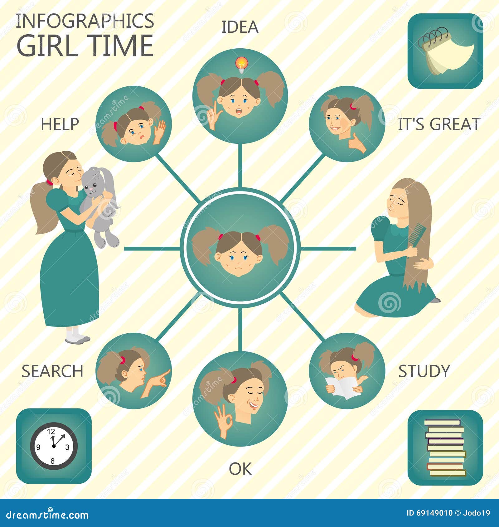 Infographics girl time stock vector. Illustration of learning - 69149010