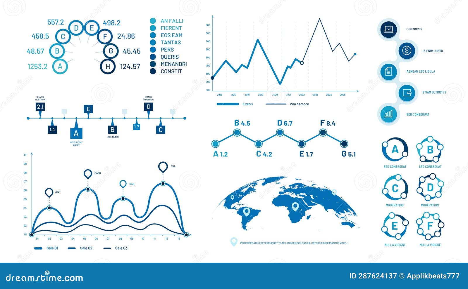 Infographics Graph Charts. Histogram Data Graphs, Bubbles Graphic ...