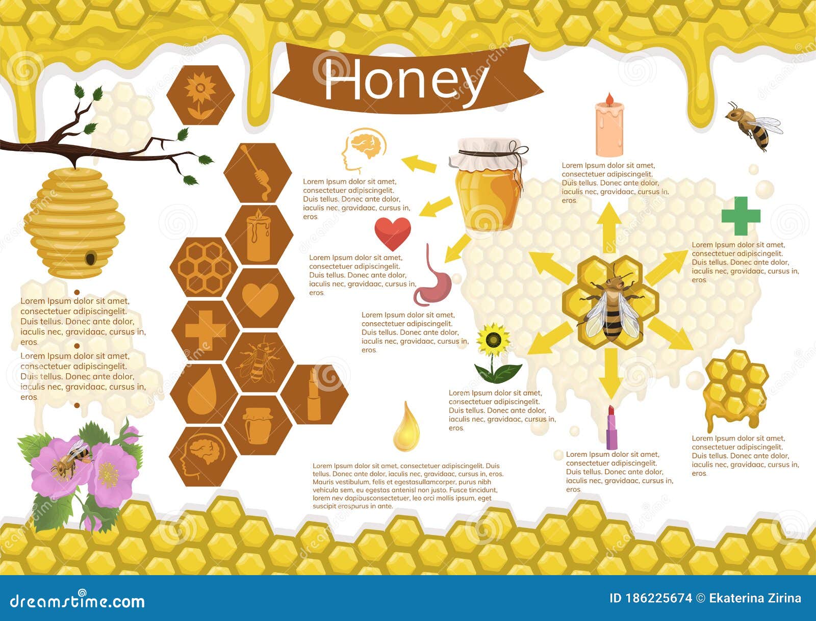 Honey Infographics With Icons. Element Of Chart, Graph, Diagram With 2 ...