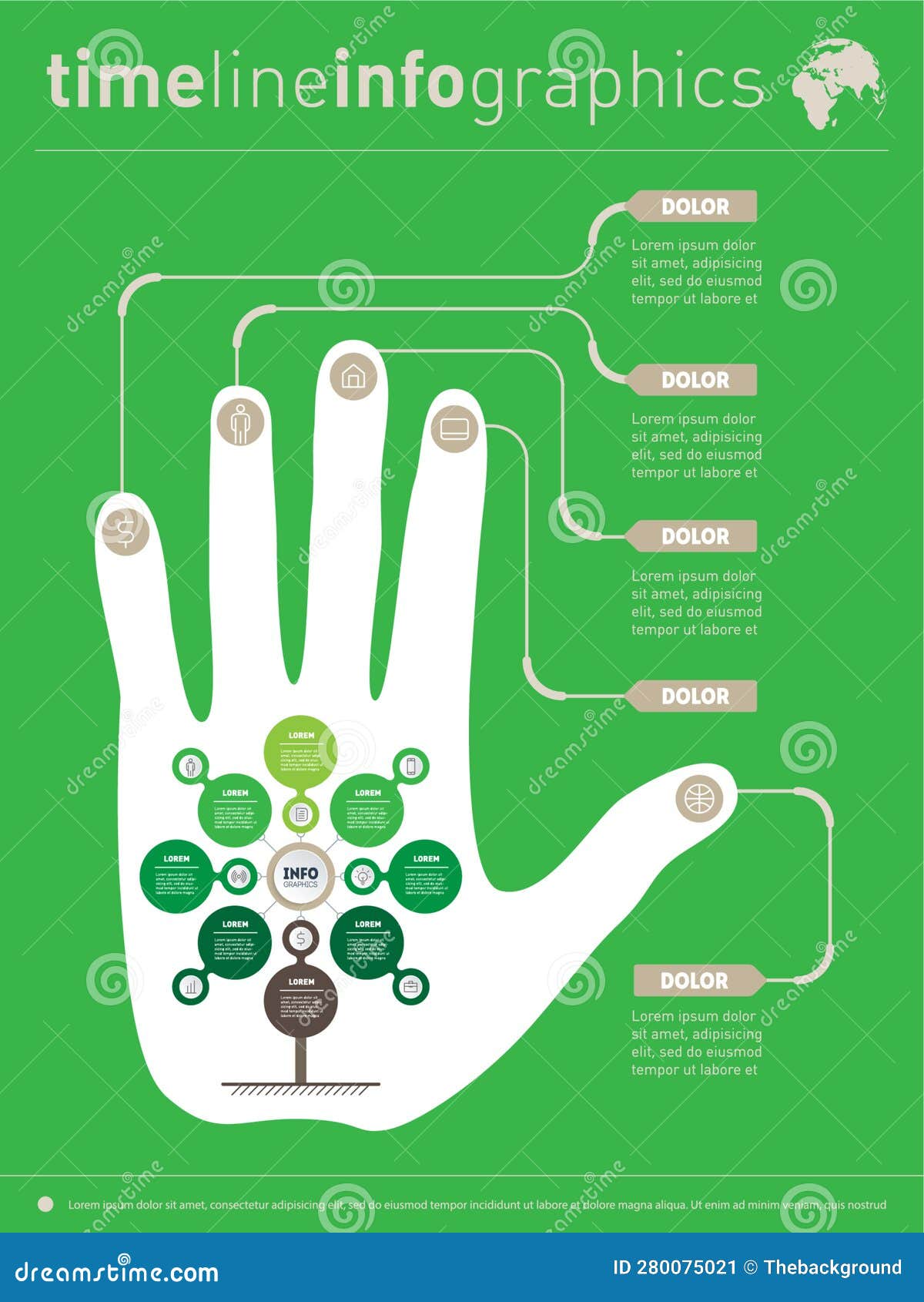 Infographics with Human Hand Silhouette on Green Background. Visual ...