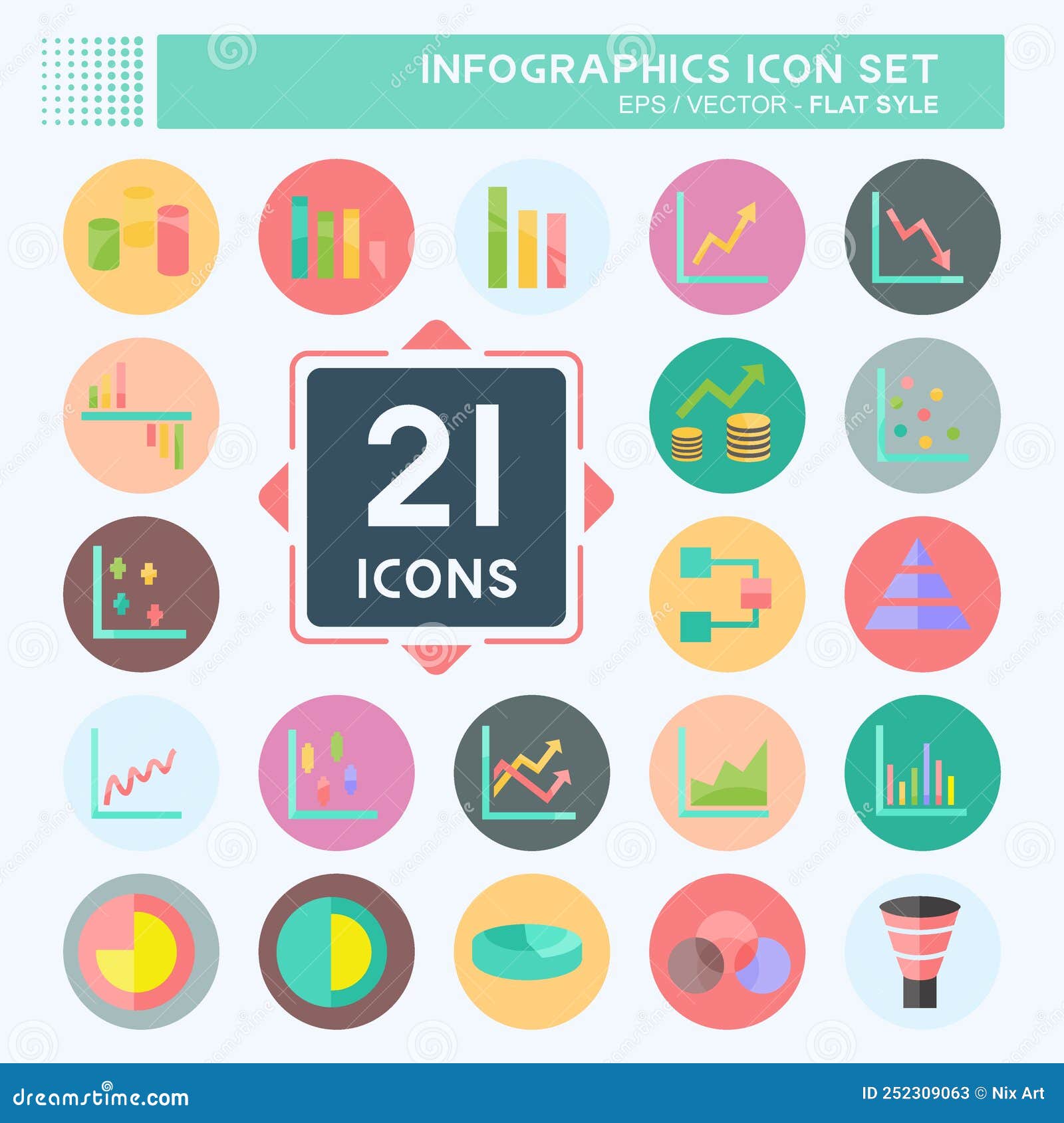 Infographics Icon Set in Trendy Flat Style Isolated on Soft Blue ...