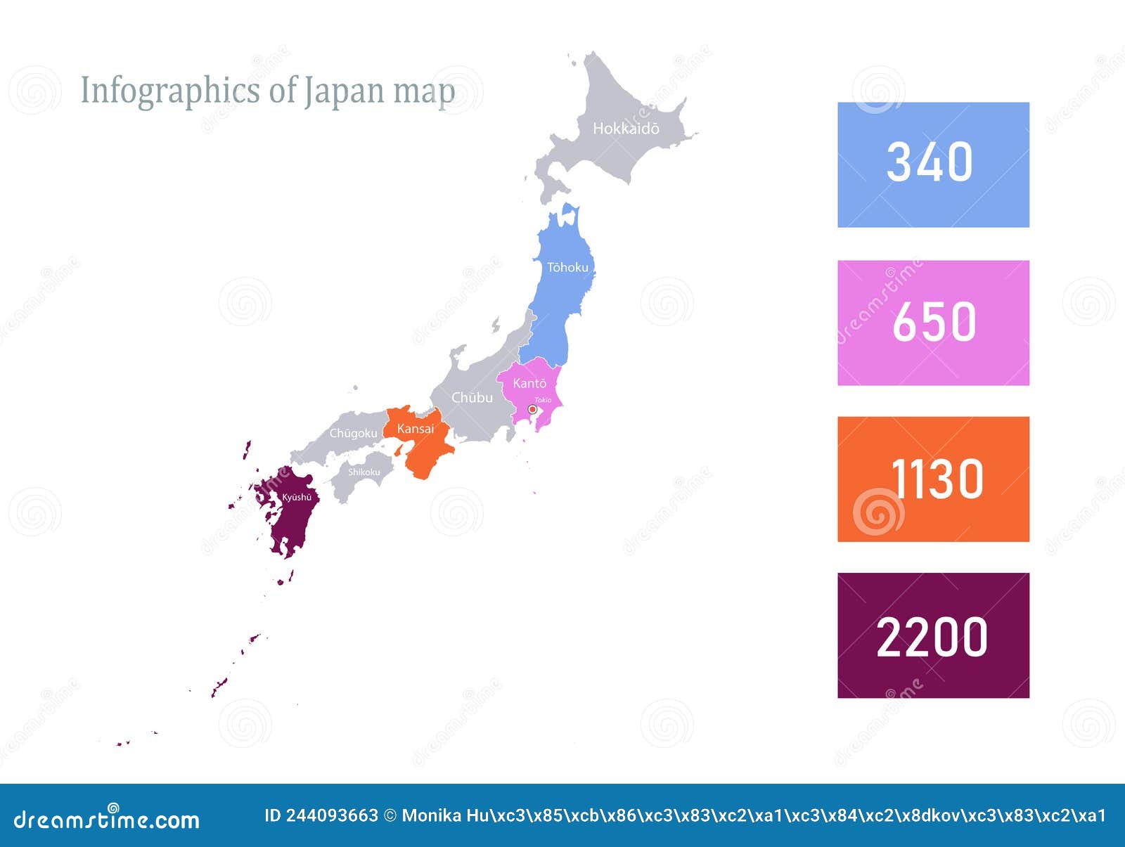 Infographics of Japan Map, Individual Region Stock Vector ...