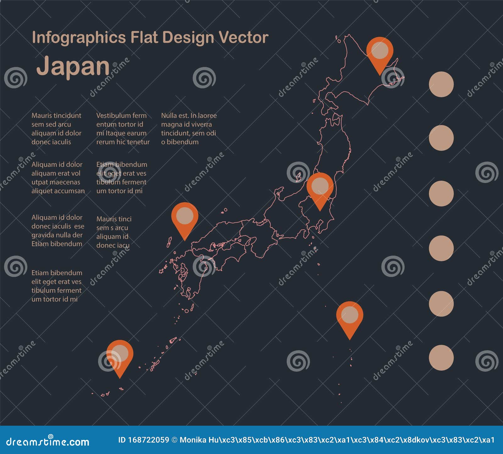 Infographics Japan Map Outline, Flat Design, Color Blue Orange Stock ...