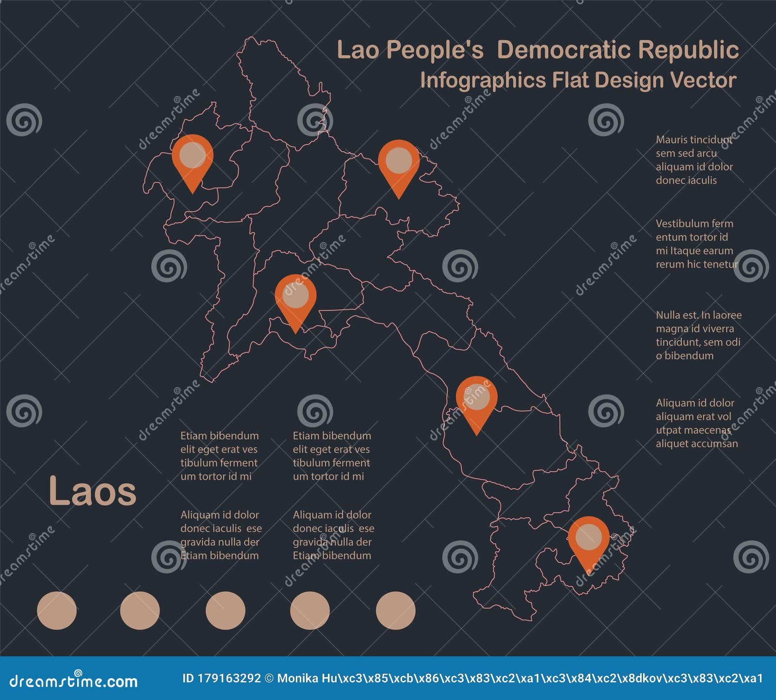 Infographics Laos Map Outline, Flat Design, Color Blue Orange Stock ...