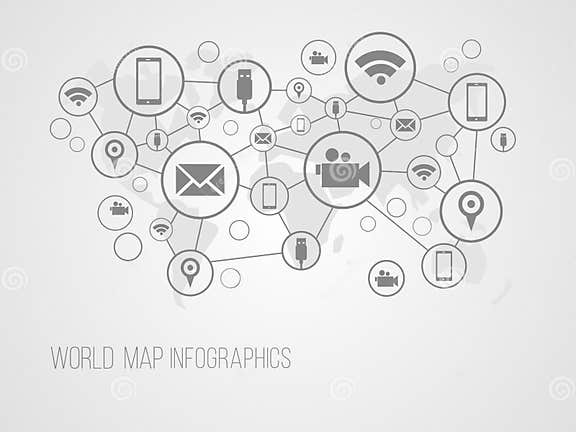 Infographics Map with Symbols Stock Vector - Illustration of globe ...