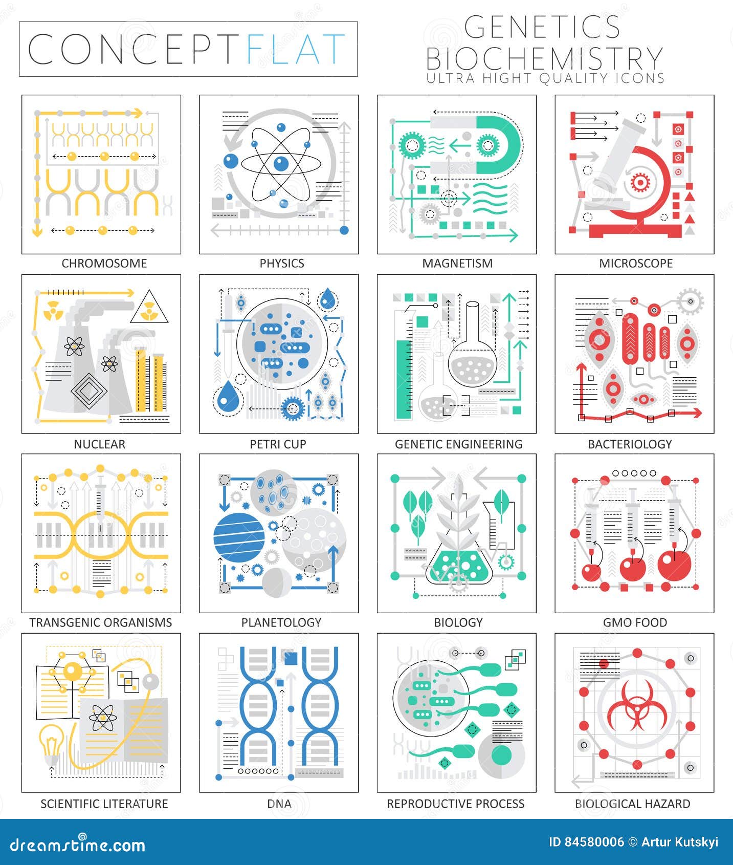 Infographics Mini Concept Genetics and Biochemistry Icons for Web ...