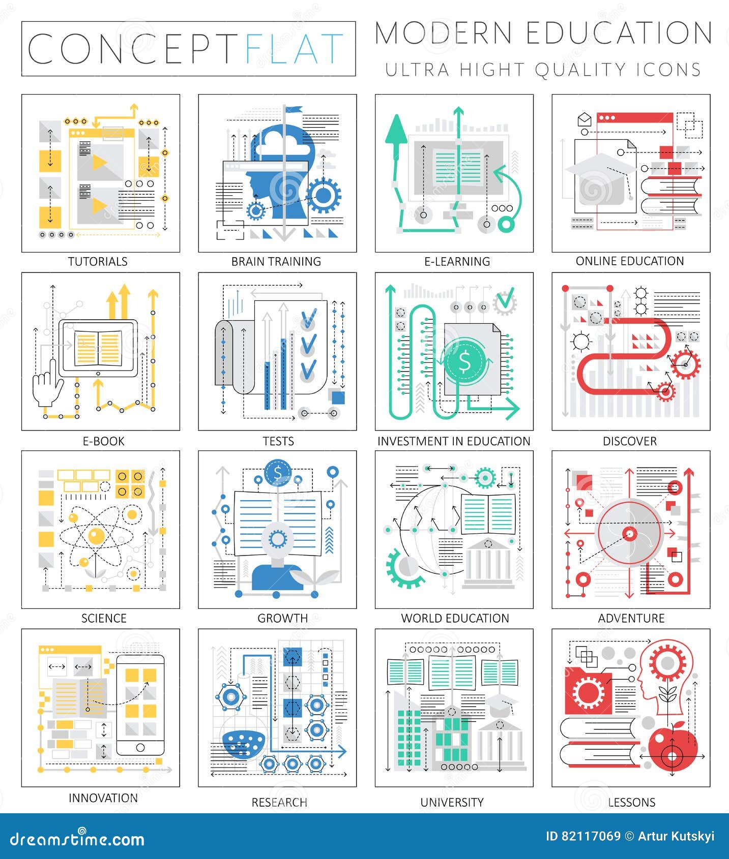 Infographics Mini Concept Modern Education Icons for Web. Stock Vector ...