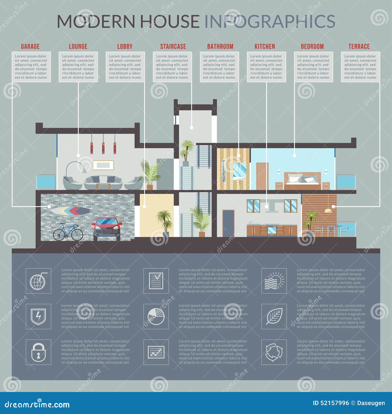 Infographics Moderno Da Casa Ilustração do Vetor - Ilustração de quarto ...