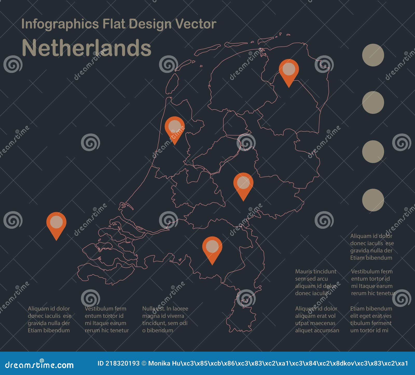 Infographics Netherlands Map Outline, Flat Design, Color Blue Orange ...
