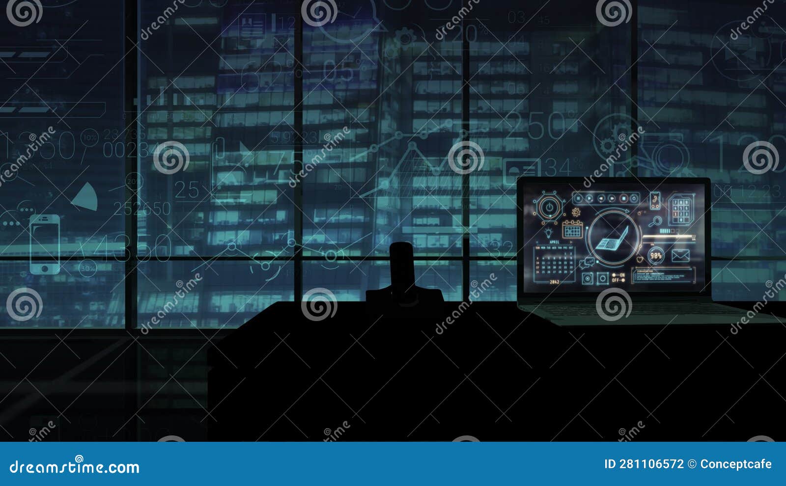 Infographics about Network Communication on Laptop Screen. 3D Render ...