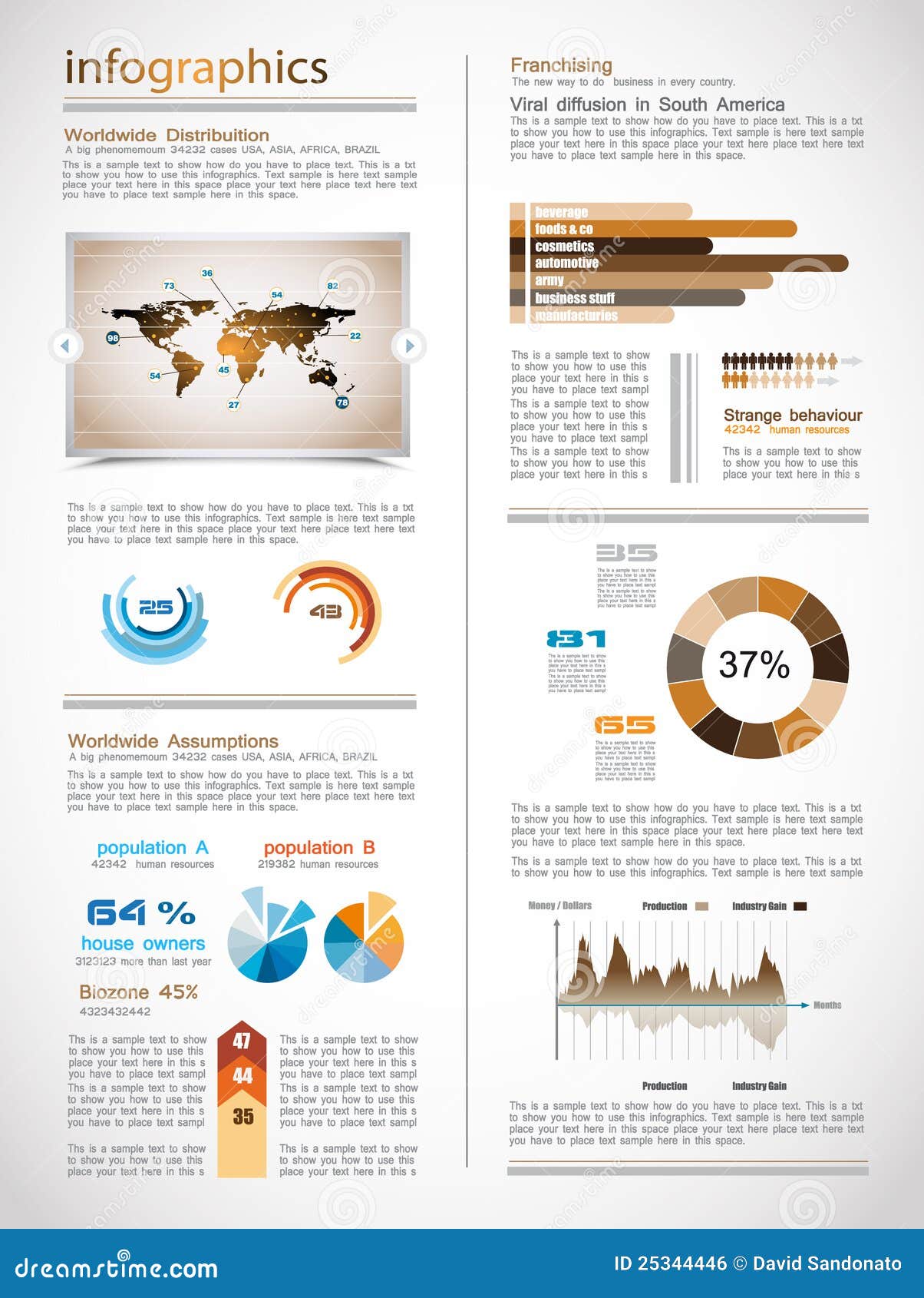 Infographics Page Template. Dashboard, Graphs And Charts. Cartoon ...
